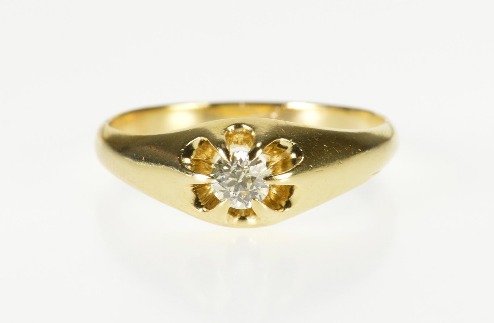 14K 0.25 Ctw Gypsy Set Diamond Solitaire Engagement Yellow Gold Ring ...