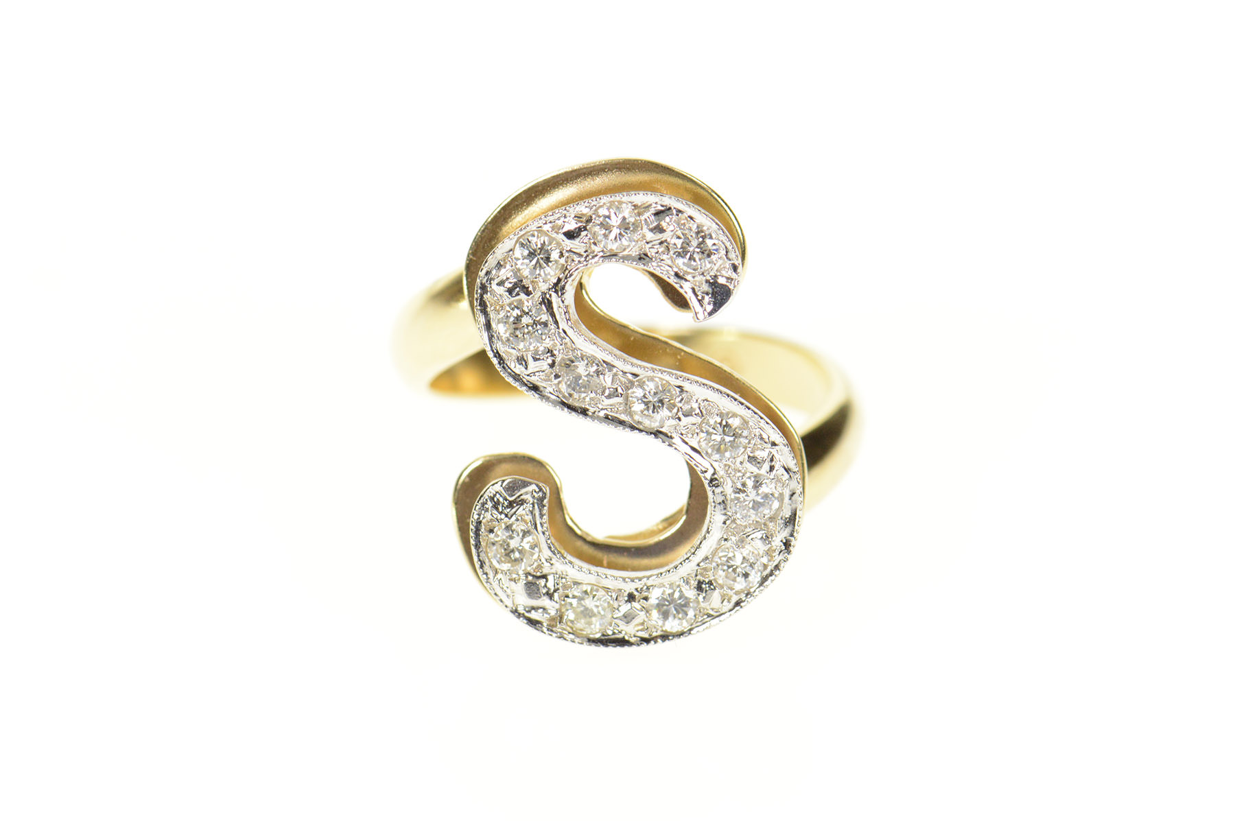 14K 0.30 Ctw Diamond Encrusted S Monogram Letter Yellow Gold Ring, Size ...