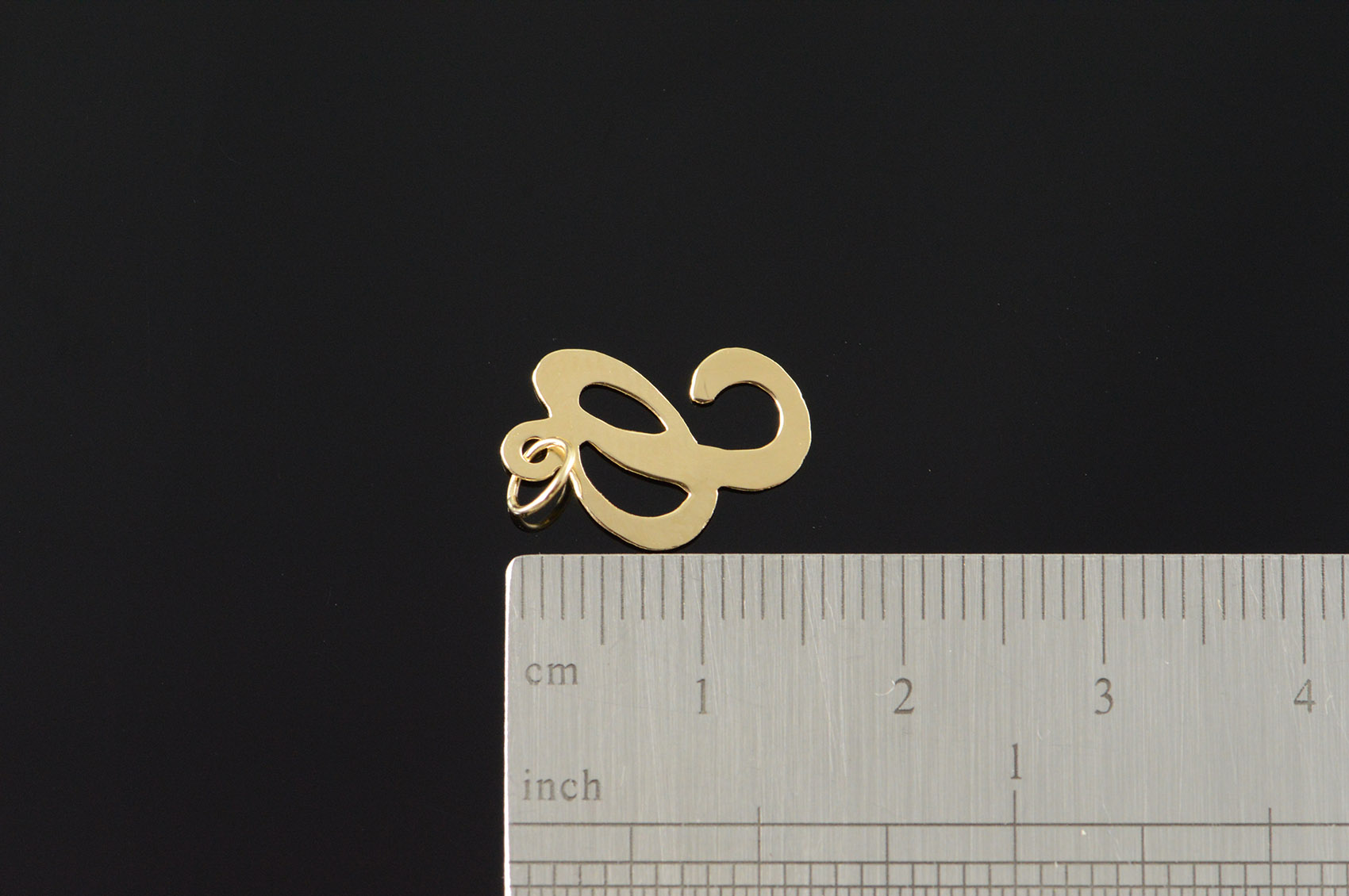 14K 0.3g C' Letter Monogram Initial Cursive Yellow Gold Charm/Pendant ...