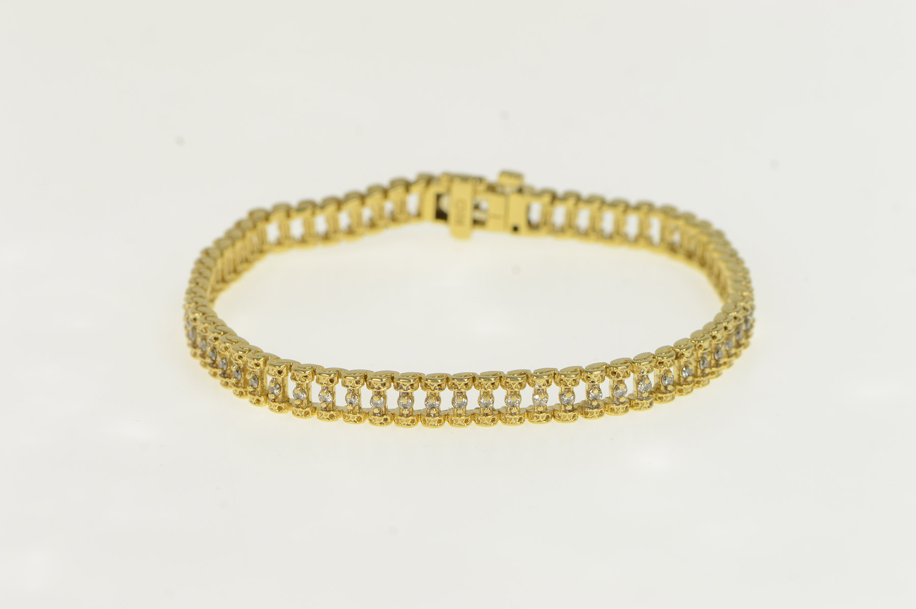 14K 0.64 Ctw Diamond Squared Chain Bar Link Yellow Gold Bracelet 6.75 ...