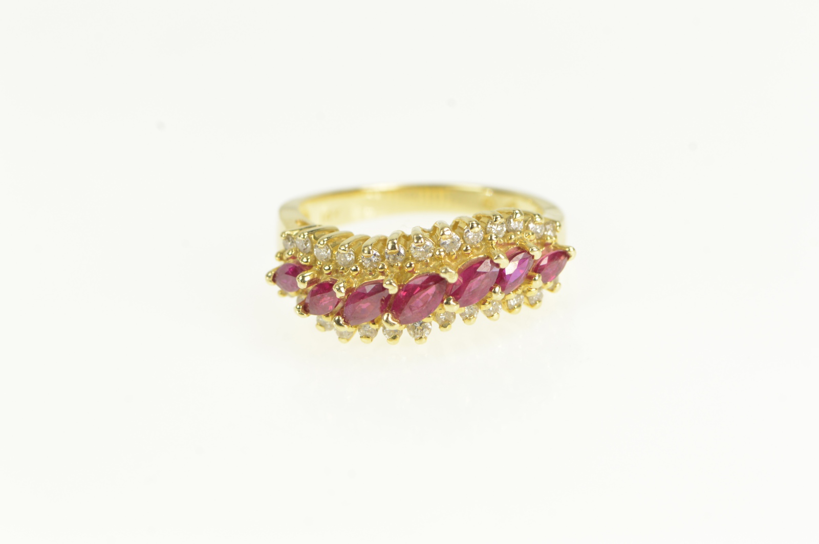 14K 0.75 Ctw Syn. Ruby Diamond Wavy Statement Yellow Gold Ring, Size 7 | Property Room