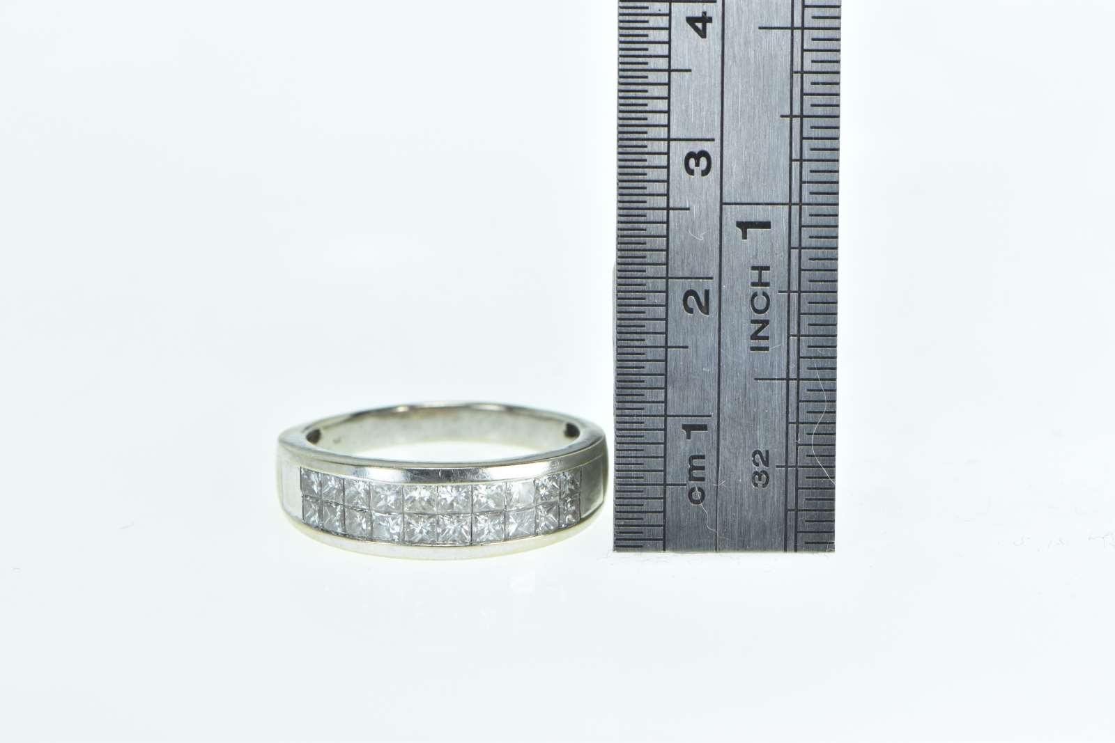 14K 0.80 Ctw Princess Diamond Inset Wedding Band White Gold Ring, Size ...