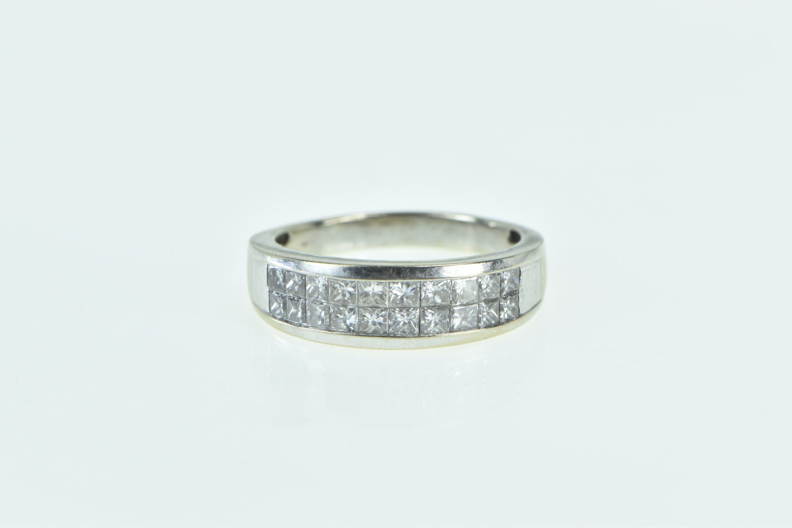 14K 0.80 Ctw Princess Diamond Inset Wedding Band White Gold Ring, Size ...