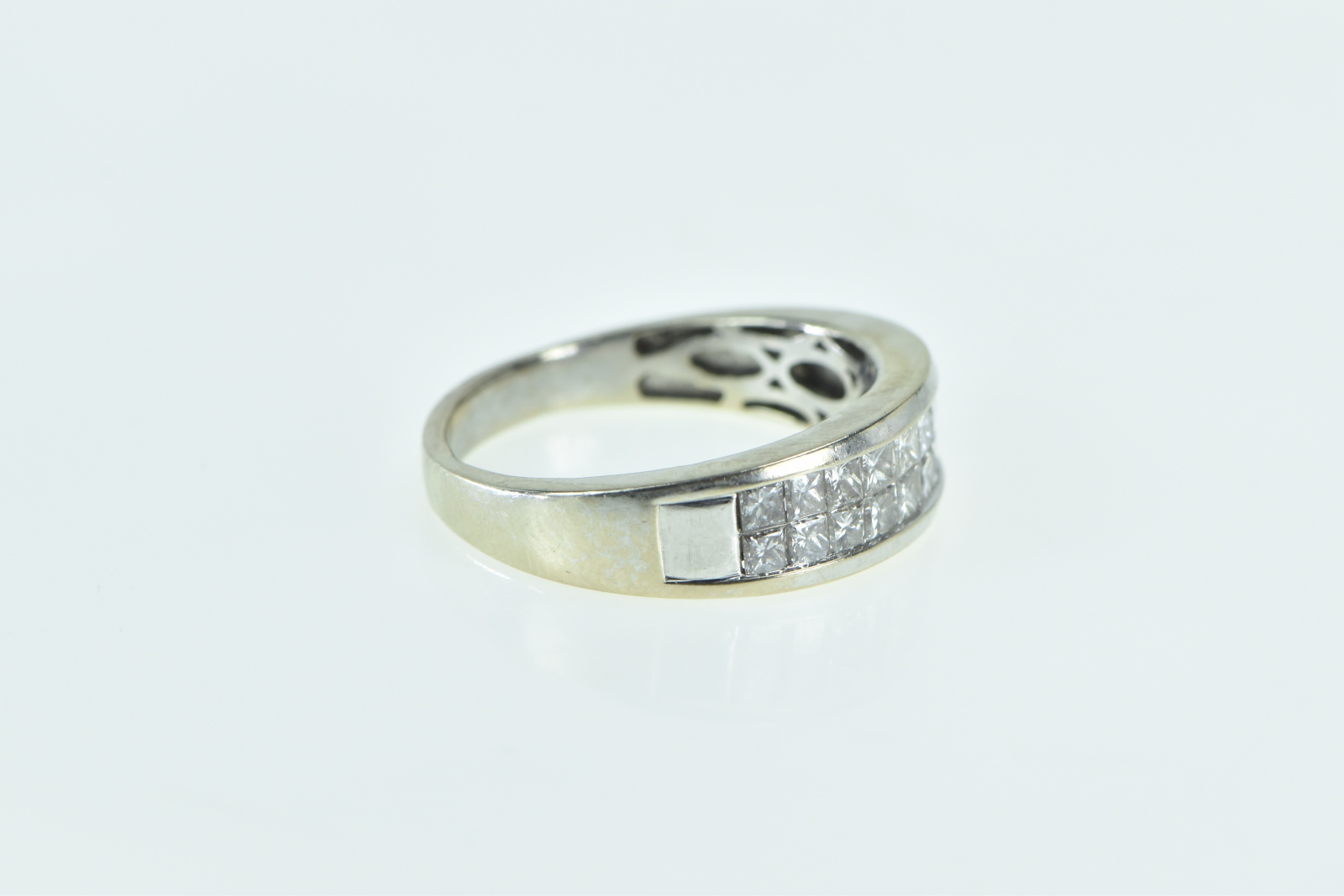 14K 0.80 Ctw Princess Diamond Inset Wedding Band White Gold Ring, Size ...