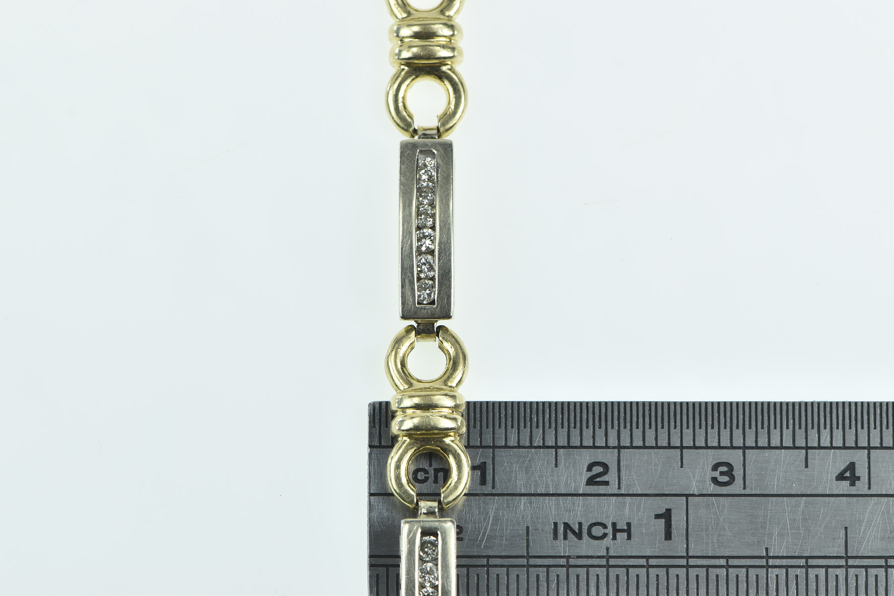 14K 1.00 Ctw Diamond Inset Two Tone Bar Yellow Gold Bracelet 7.25 ...