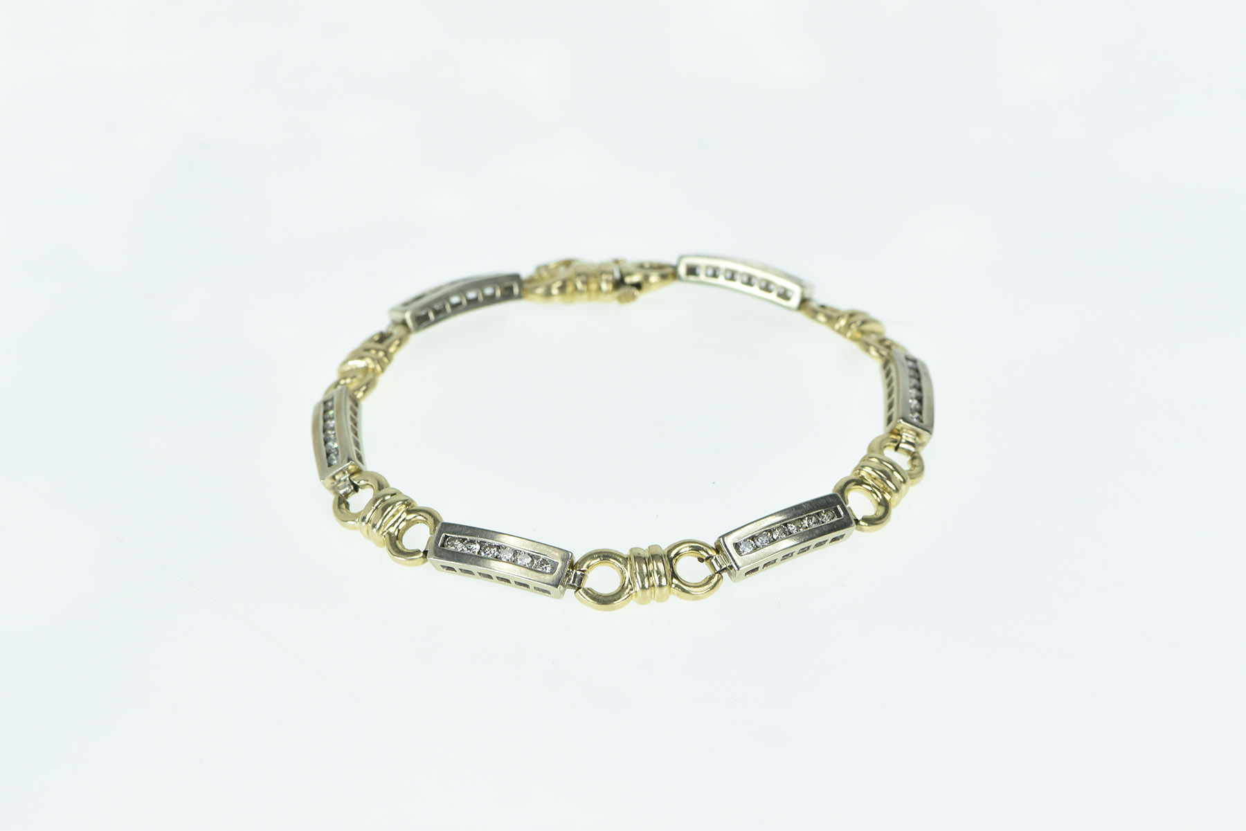 14K 1.00 Ctw Diamond Inset Two Tone Bar Yellow Gold Bracelet 7.25 ...