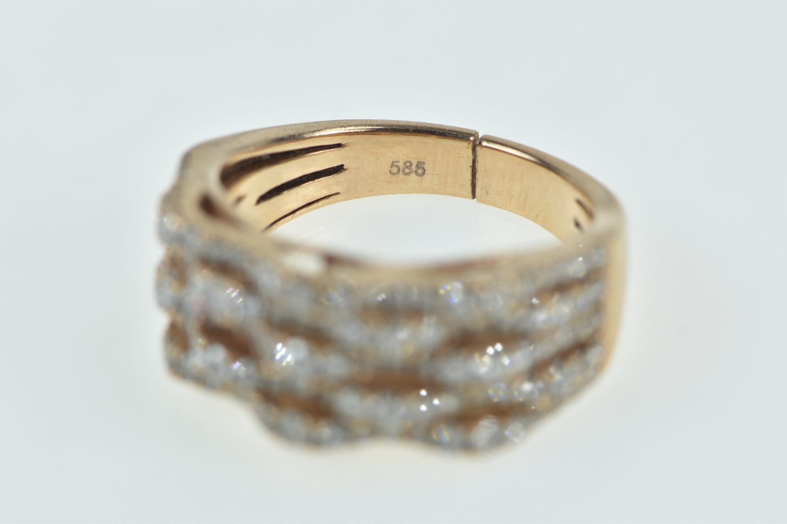 14K 1.00 Ctw Diamond Layered Wavy Band Rose Gold Ring, Size 6.75 ...