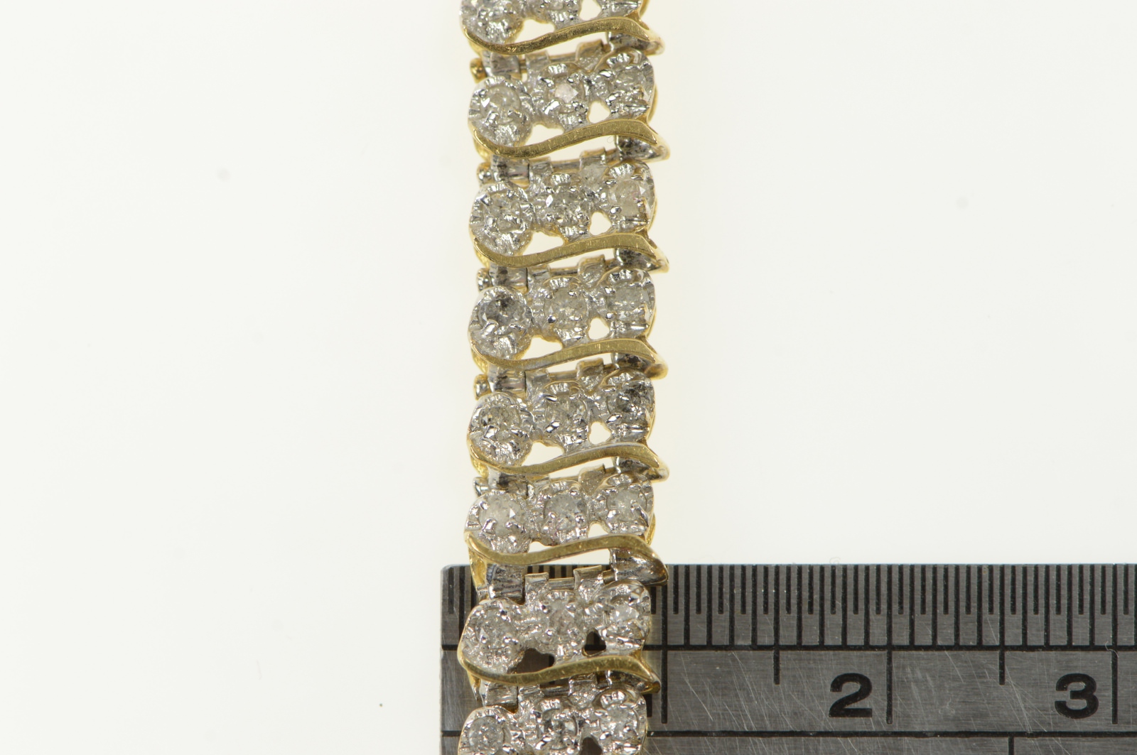 14K 1.14 Ctw Diamond Wavy Bar Link Tennis Yellow Gold Bracelet 6.75 ...