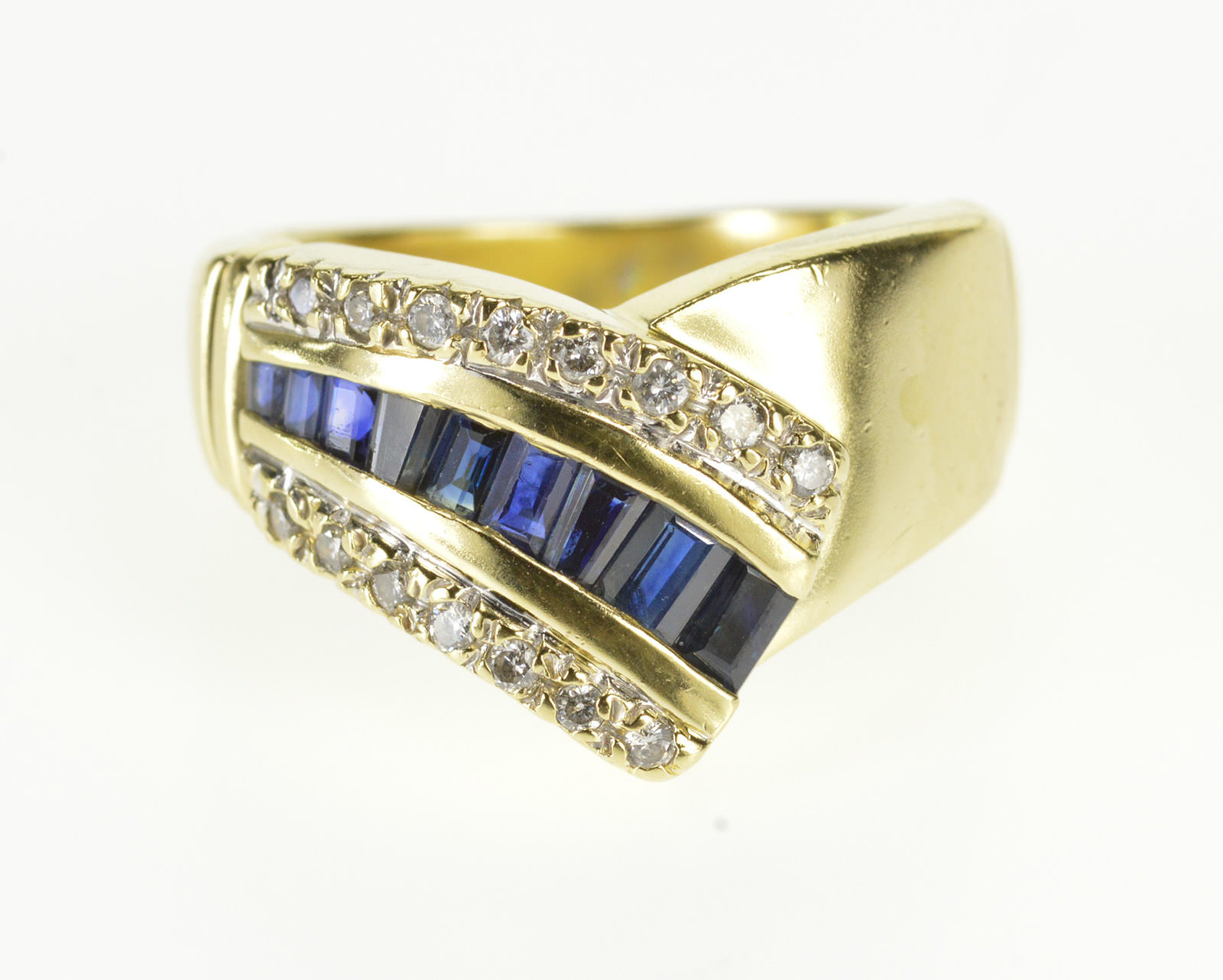 14K 1.15 Ctw Sapphire Diamond Inset Chevron Wrap Yellow Gold Ring, Size ...