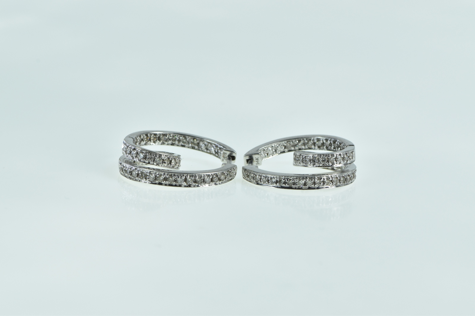 14K 1.17 Ctw Diamond Inside Outside Loop Hoop White Gold Earrings ...
