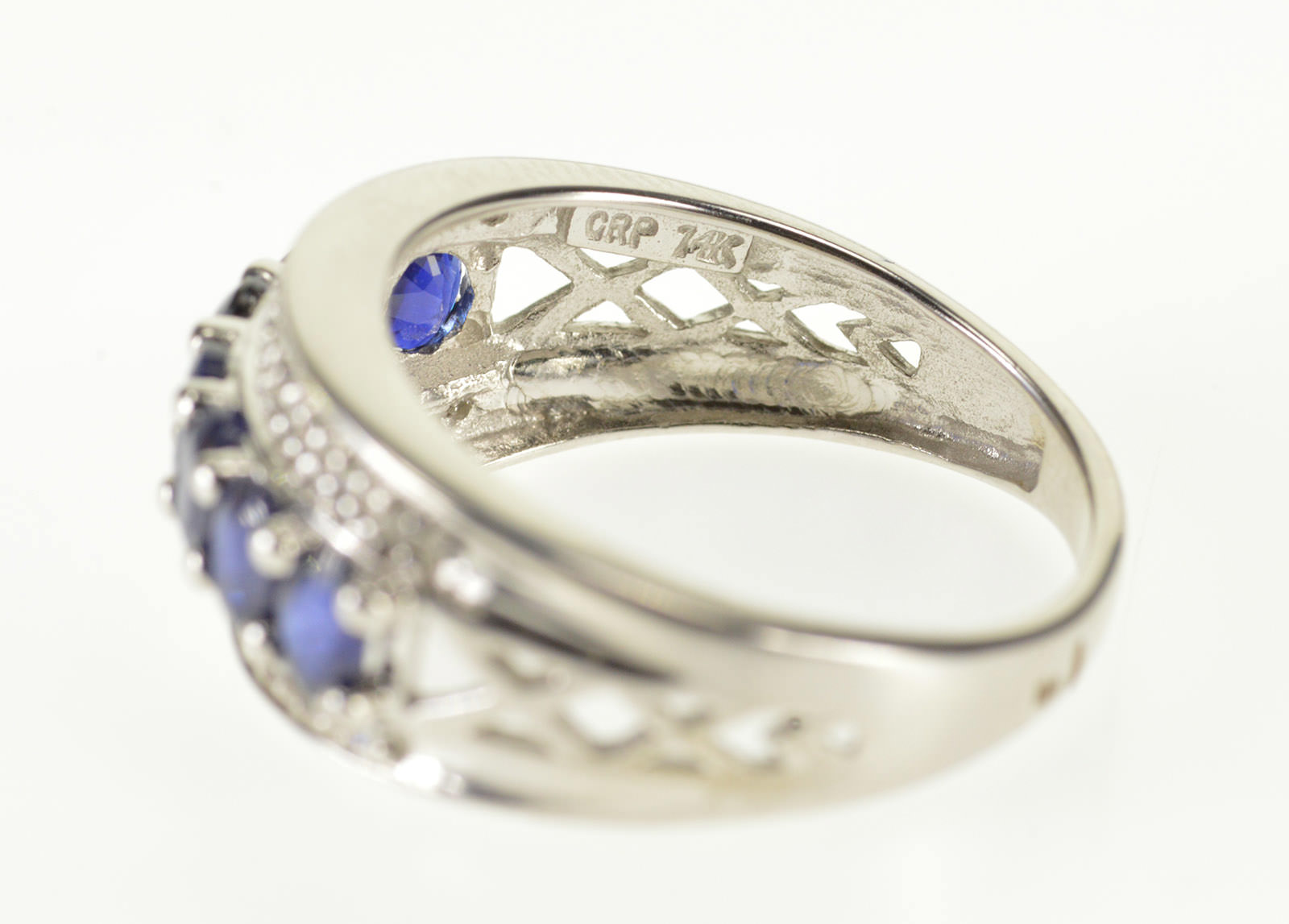 14K 1.62 Ctw Sapphire Diamond Oval Inset Lattice Band White Gold Ring ...