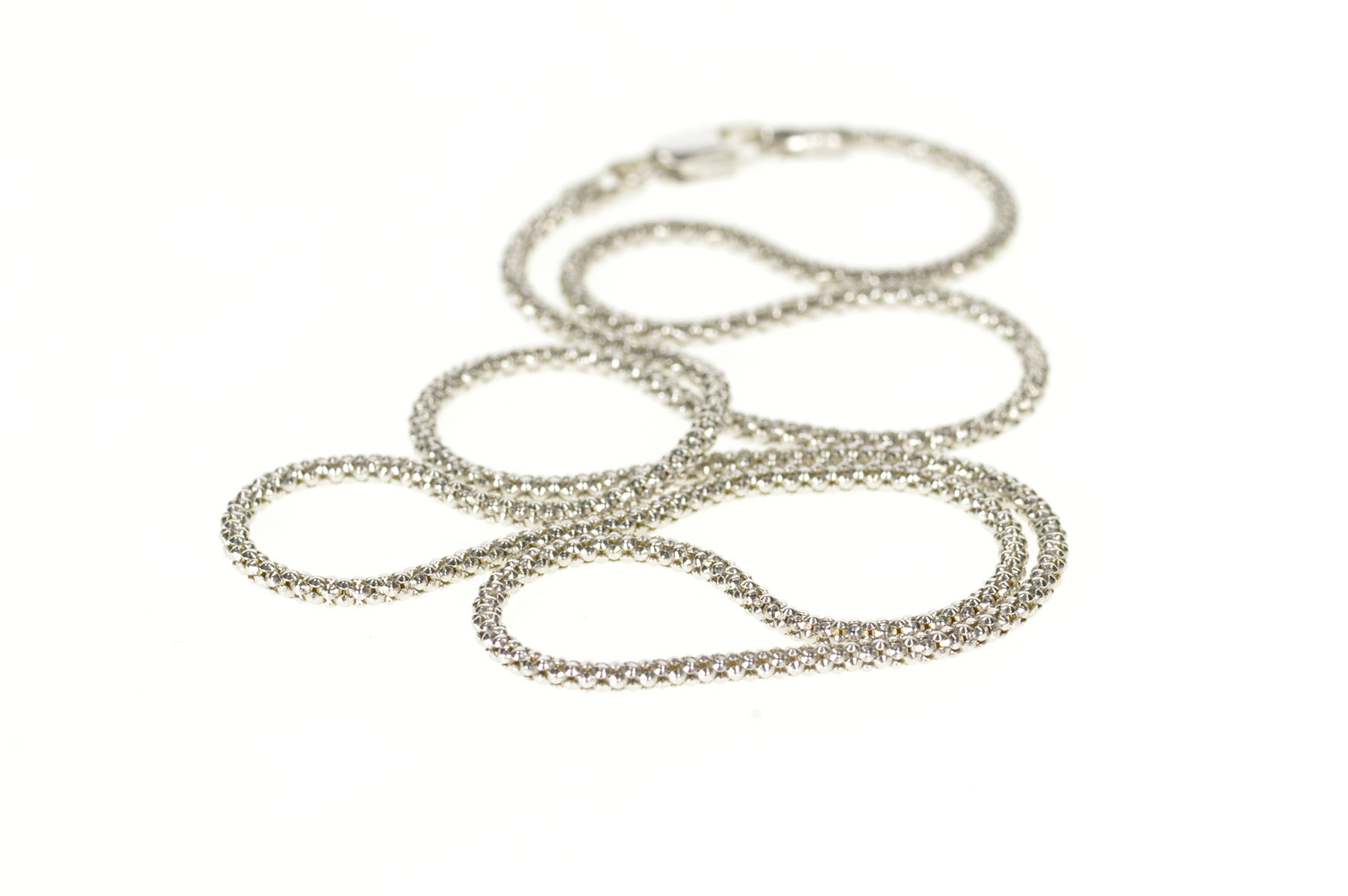 14K 1.7mm Popcorn Chain Fancy Round Link White Gold Necklace 15.5 ...