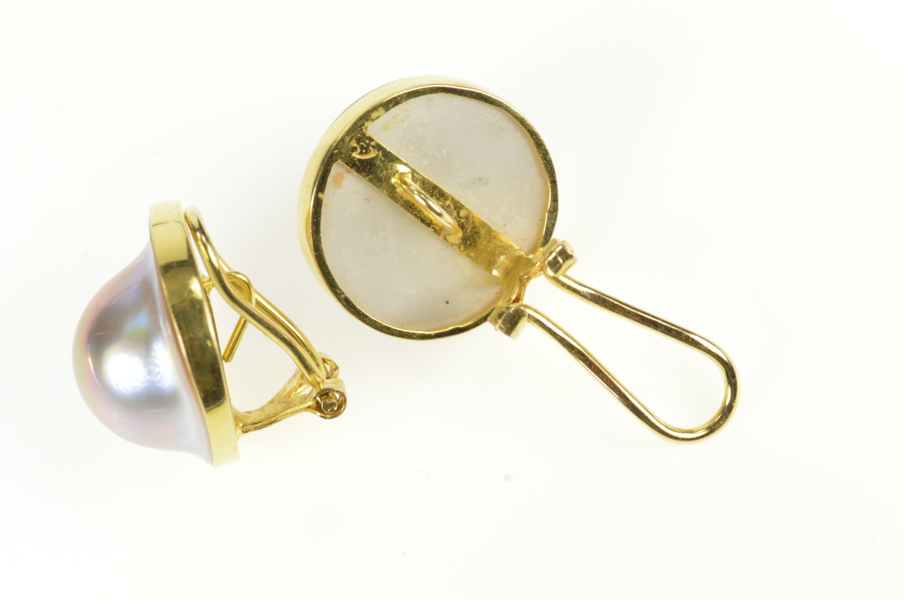 14K 18.0mm Mabe Pearl Bezel French Clip Back Yellow Gold Earrings ...