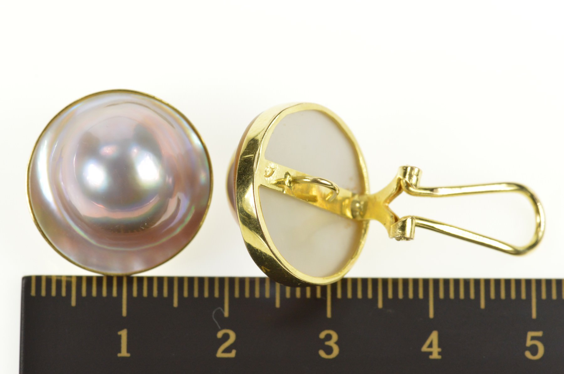 14K 18.0mm Mabe Pearl Bezel French Clip Back Yellow Gold Earrings ...