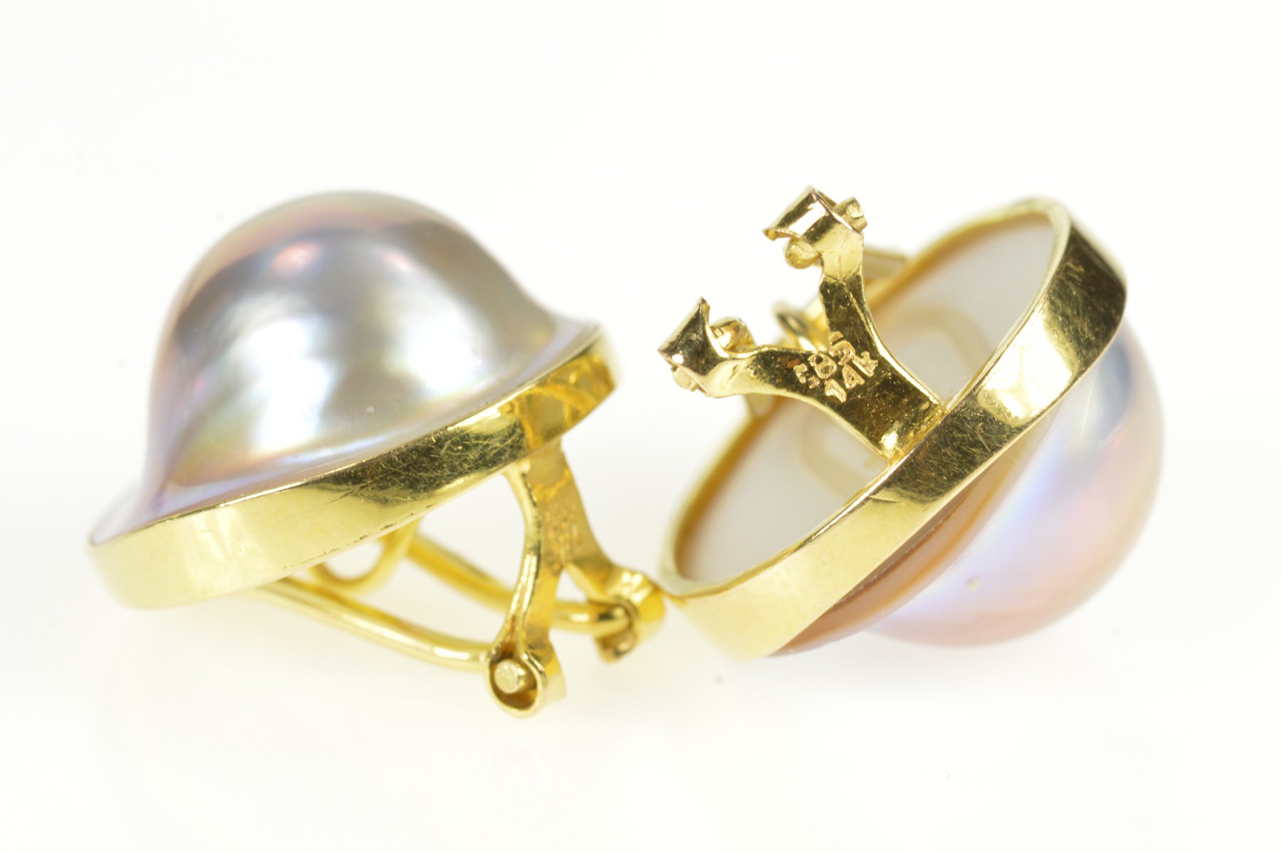 14K 18.0mm Mabe Pearl Bezel French Clip Back Yellow Gold Earrings ...