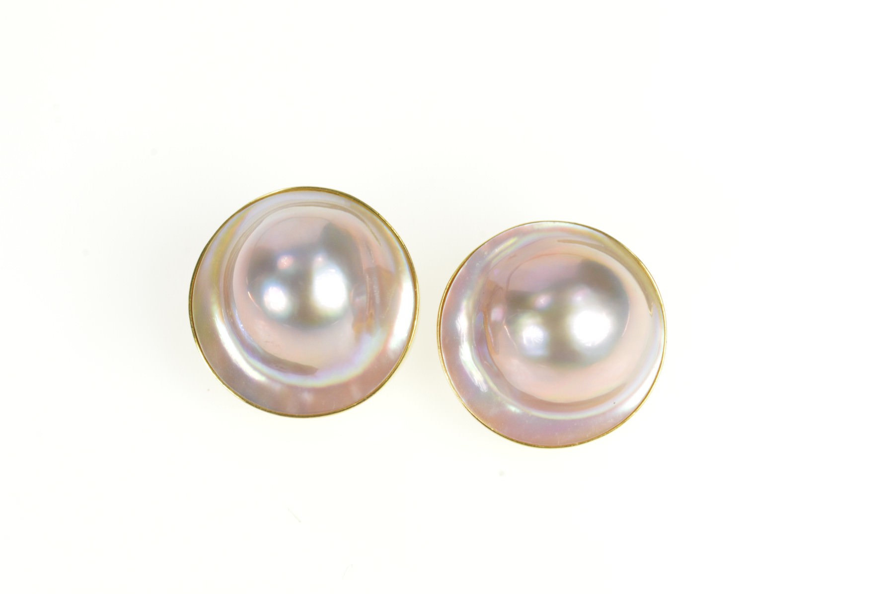 14K 18.0mm Mabe Pearl Bezel French Clip Back Yellow Gold Earrings ...