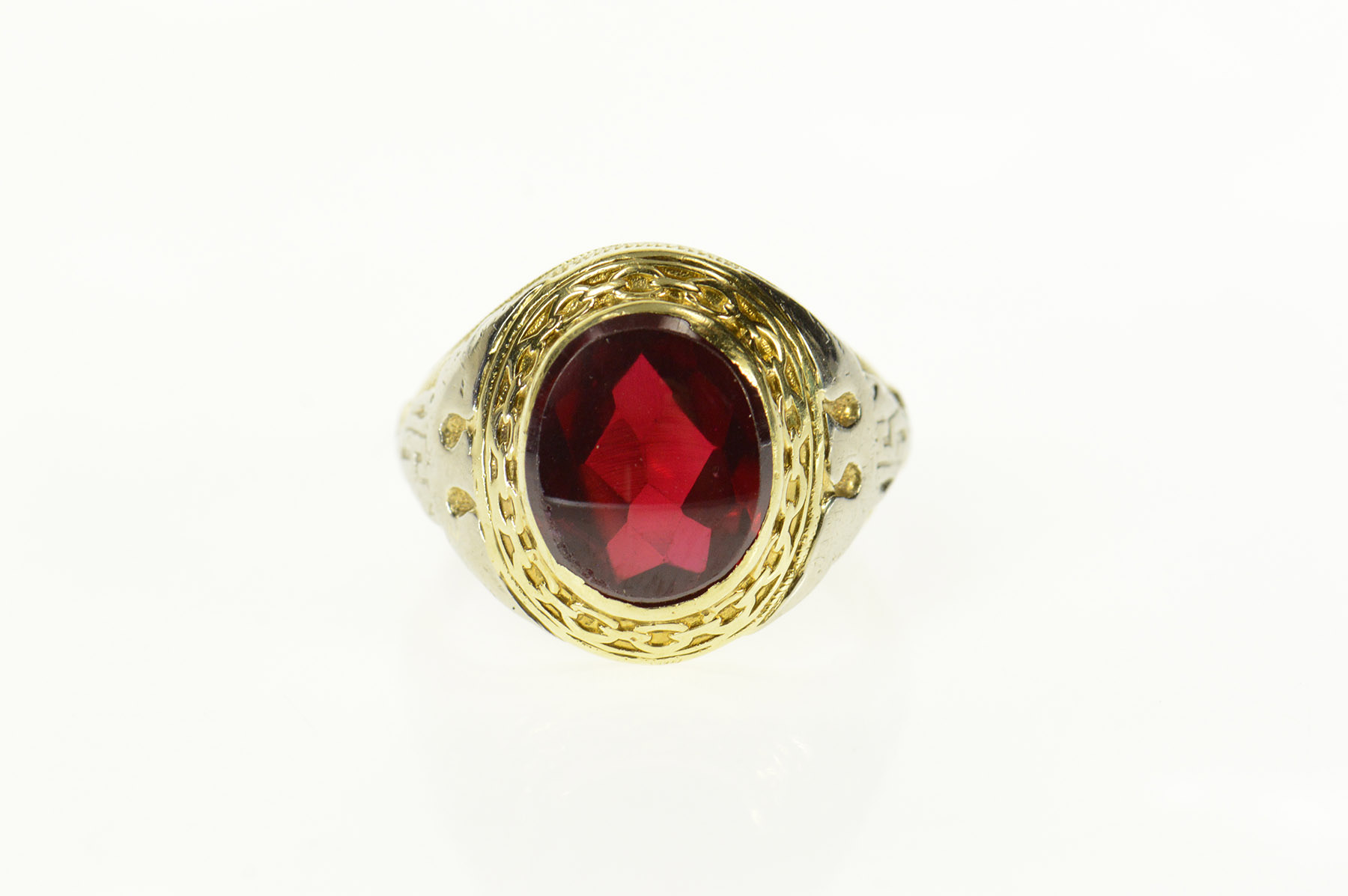 14K 1930's Two Tone Syn. Ruby USN Naval Service Yellow Gold Ring, Size ...