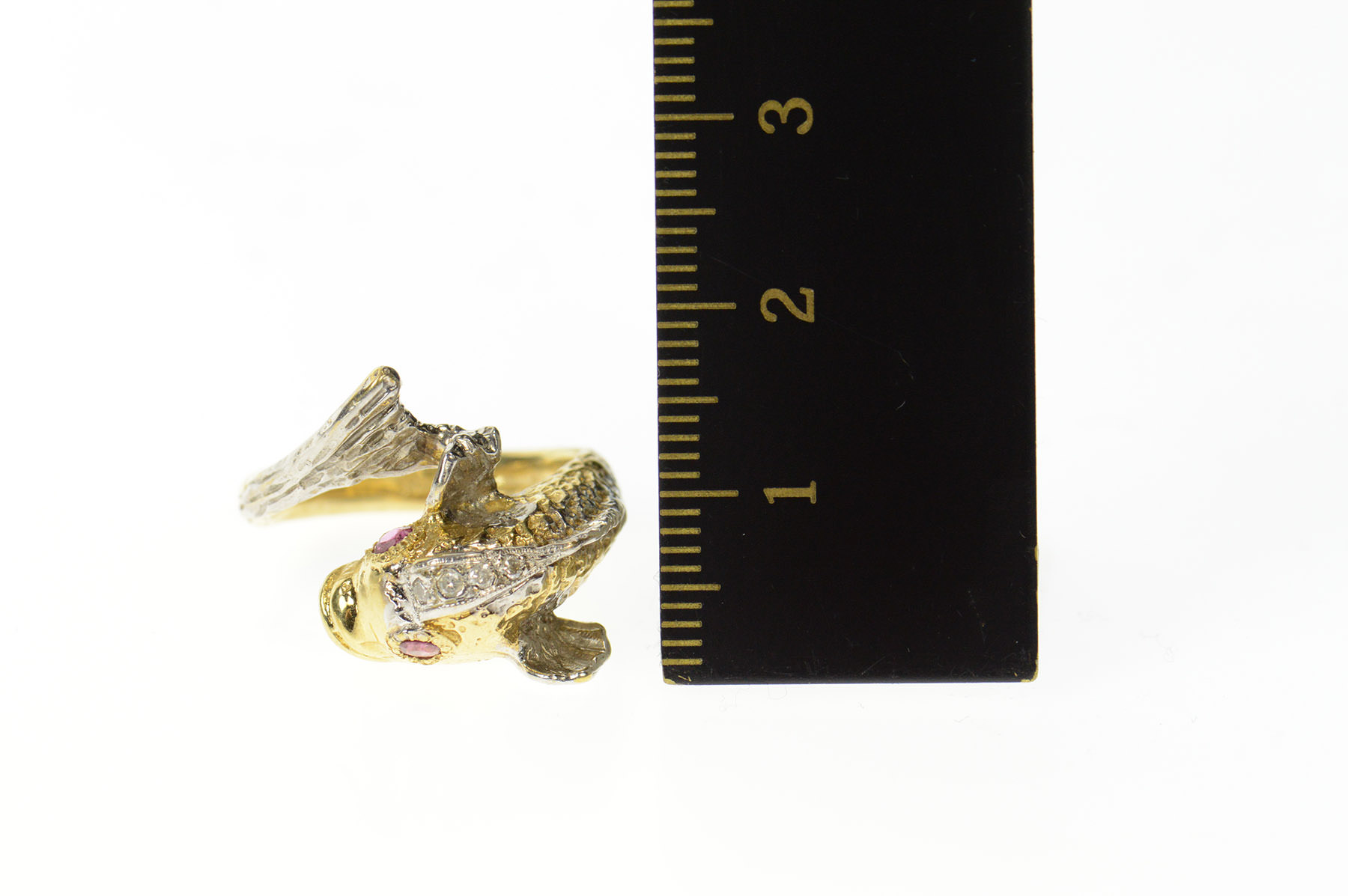 14K 1960's Ornate Diamond Koi Fish Wrap Pisces Yellow Gold Ring, Size 6 ...