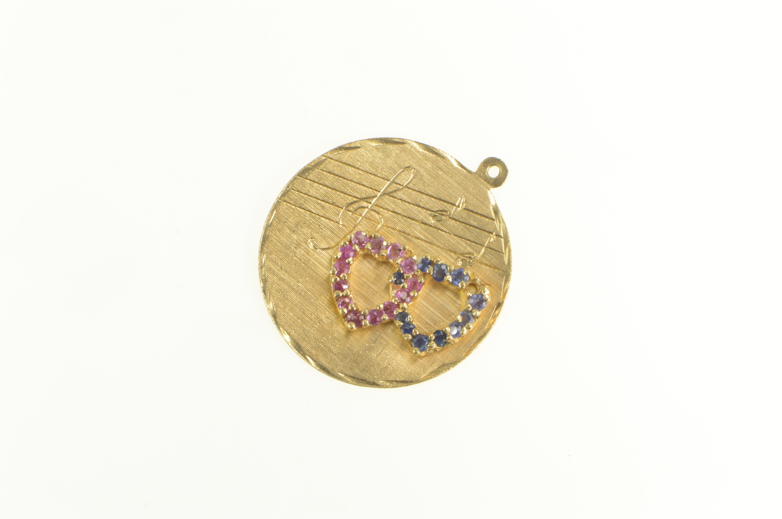 14K 1960's Ruby Sapphire Heart Music Note Yellow Gold Charm/Pendant ...
