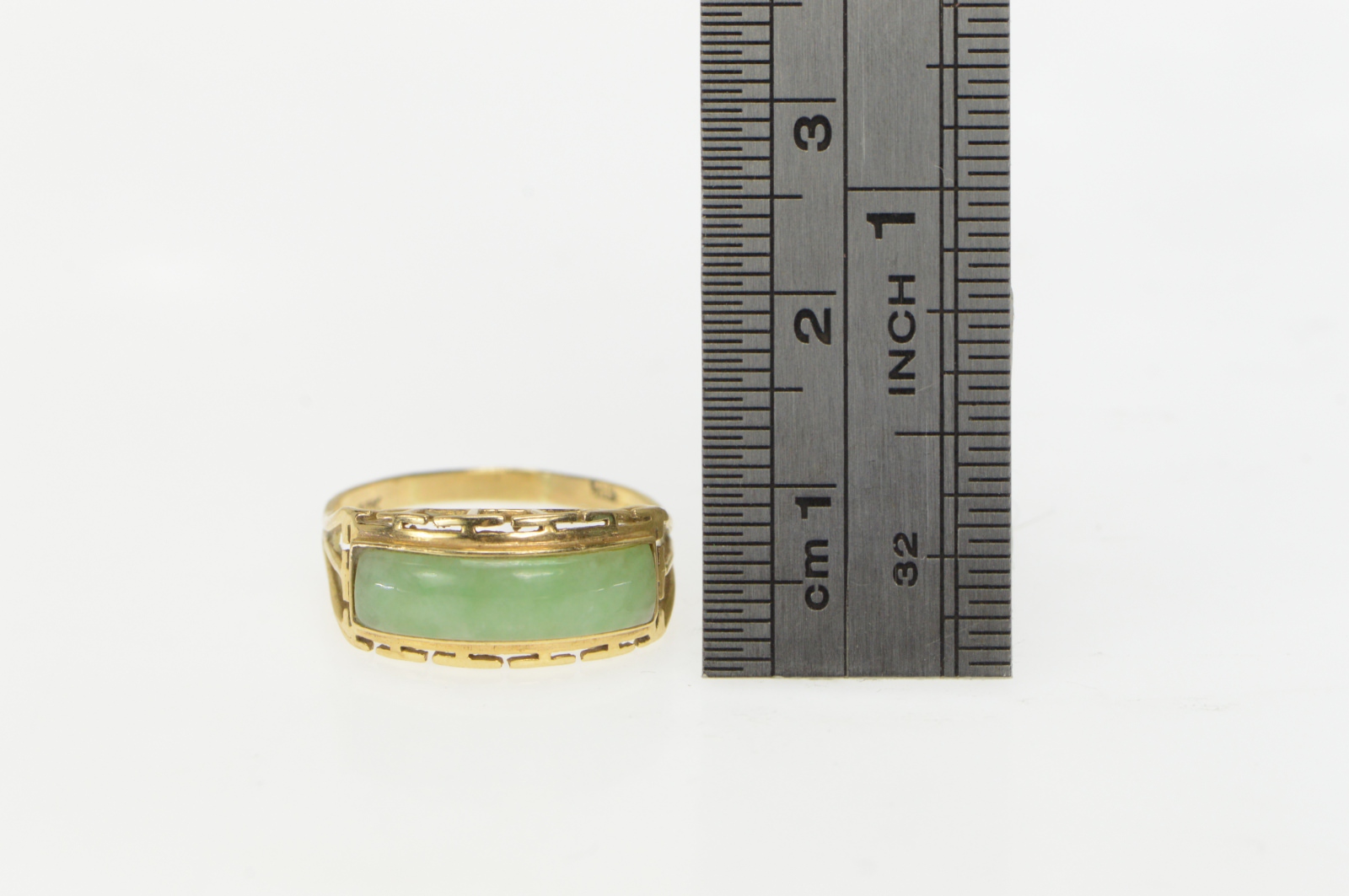14K 1960's Squared Jade Inlay Statement Yellow Gold Ring, Size 7.25 ...
