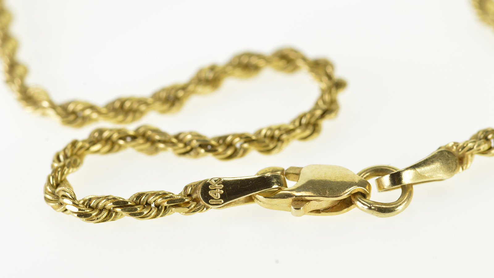 14K 1.9mm Rolling Twist Rope Link Chain Yellow Gold Necklace 20.1 ...