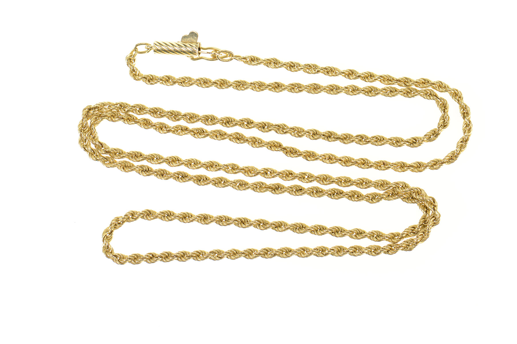 14K 1.9mm Rope Classic Twist Link Rolling Chain Yellow Gold Necklace 19 ...