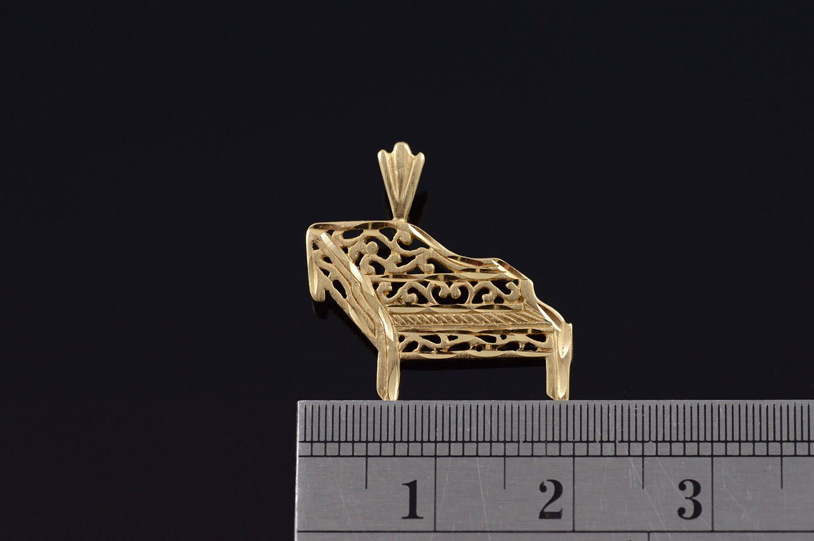 14K 2D Piano Scroll Filigree Musical Instrument Yellow Gold Charm ...