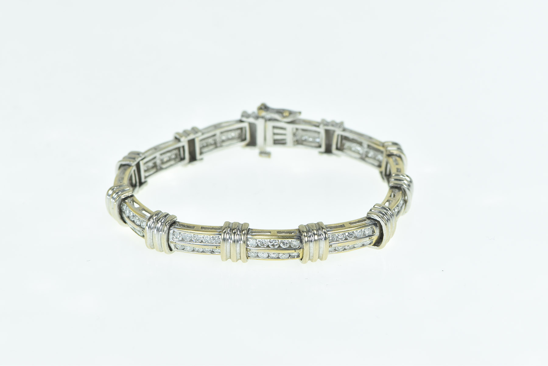 14K 3.00 Ctw Diamond Inset Bar Vintage Tennis Yellow Gold Bracelet 6.75 ...