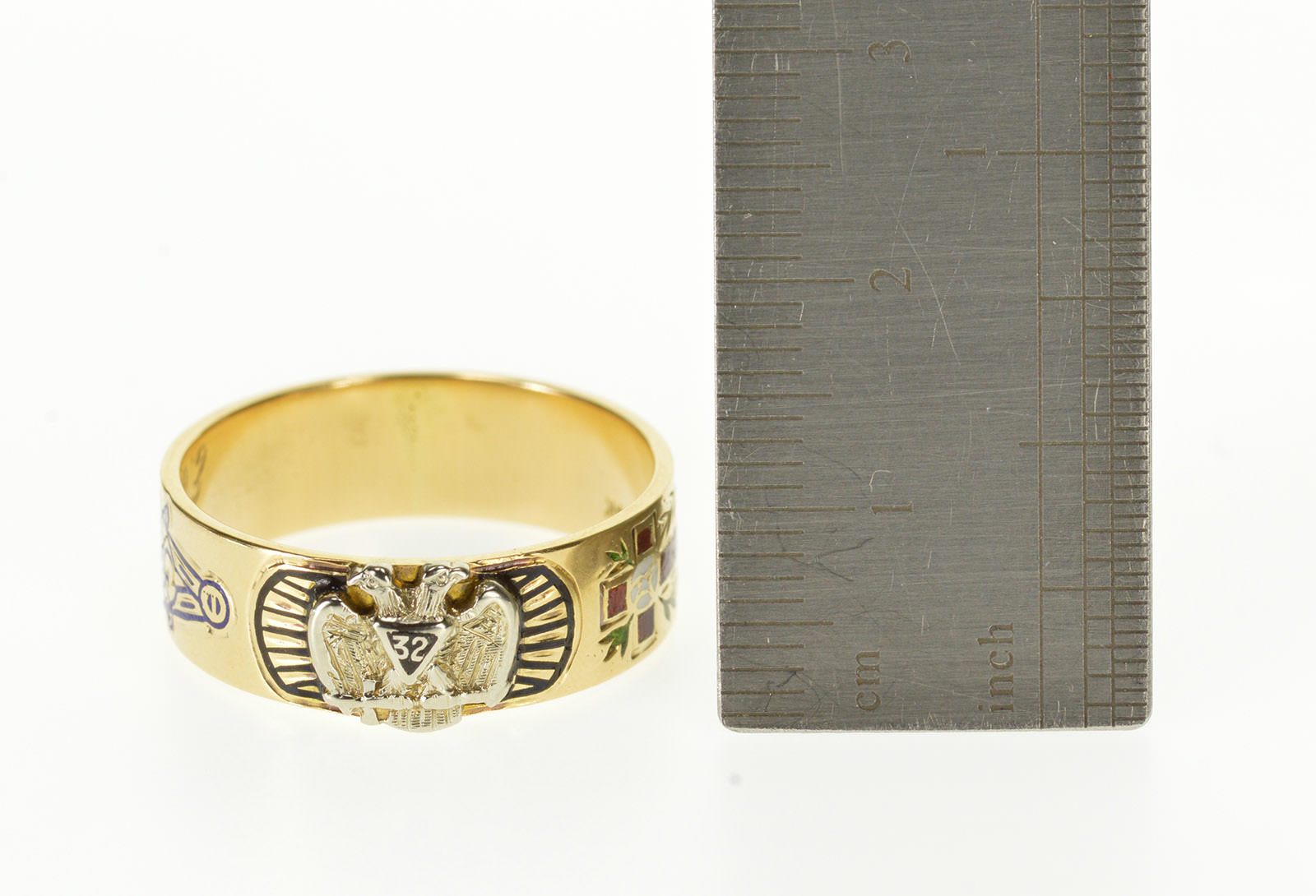 14K 32nd Degree Mason Double Headed Eagle Ornate Yellow Gold Ring, Size ...