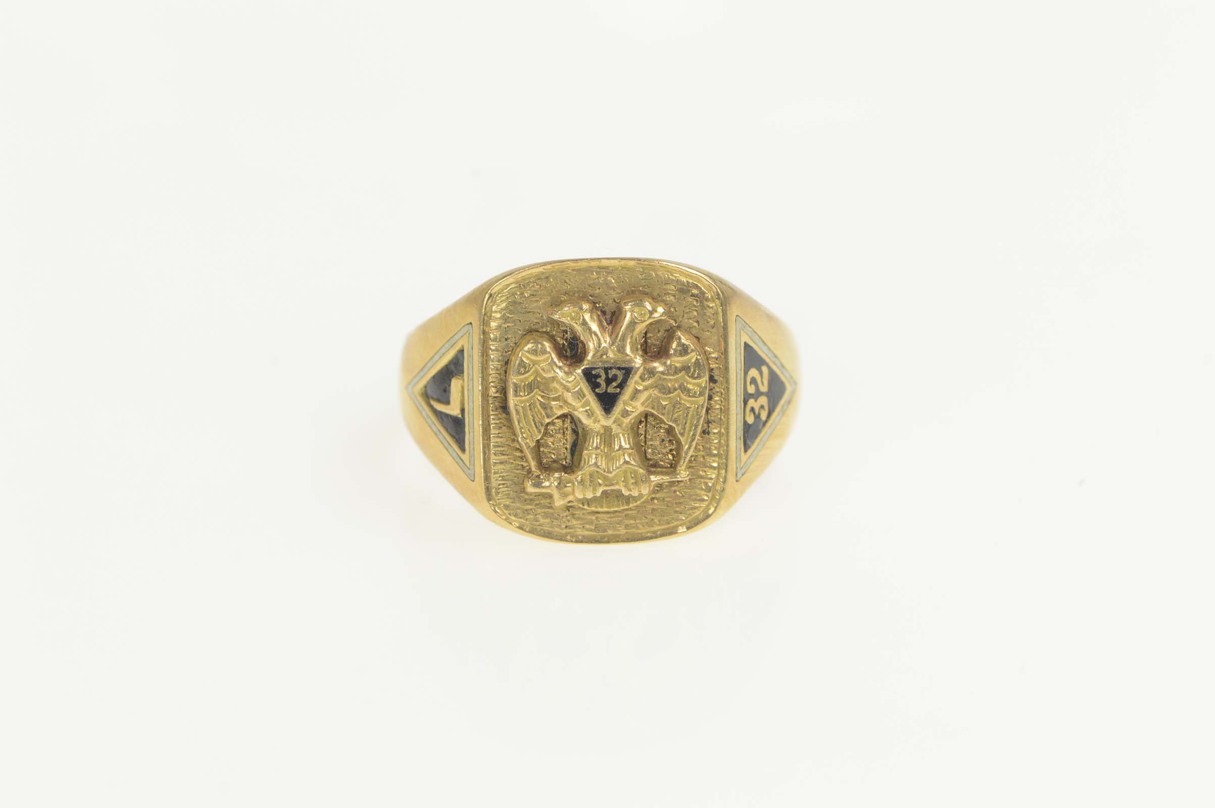14K 32nd Degree Mason Masonic Eagle Enamel Yellow Gold Ring, Size 8.25 ...