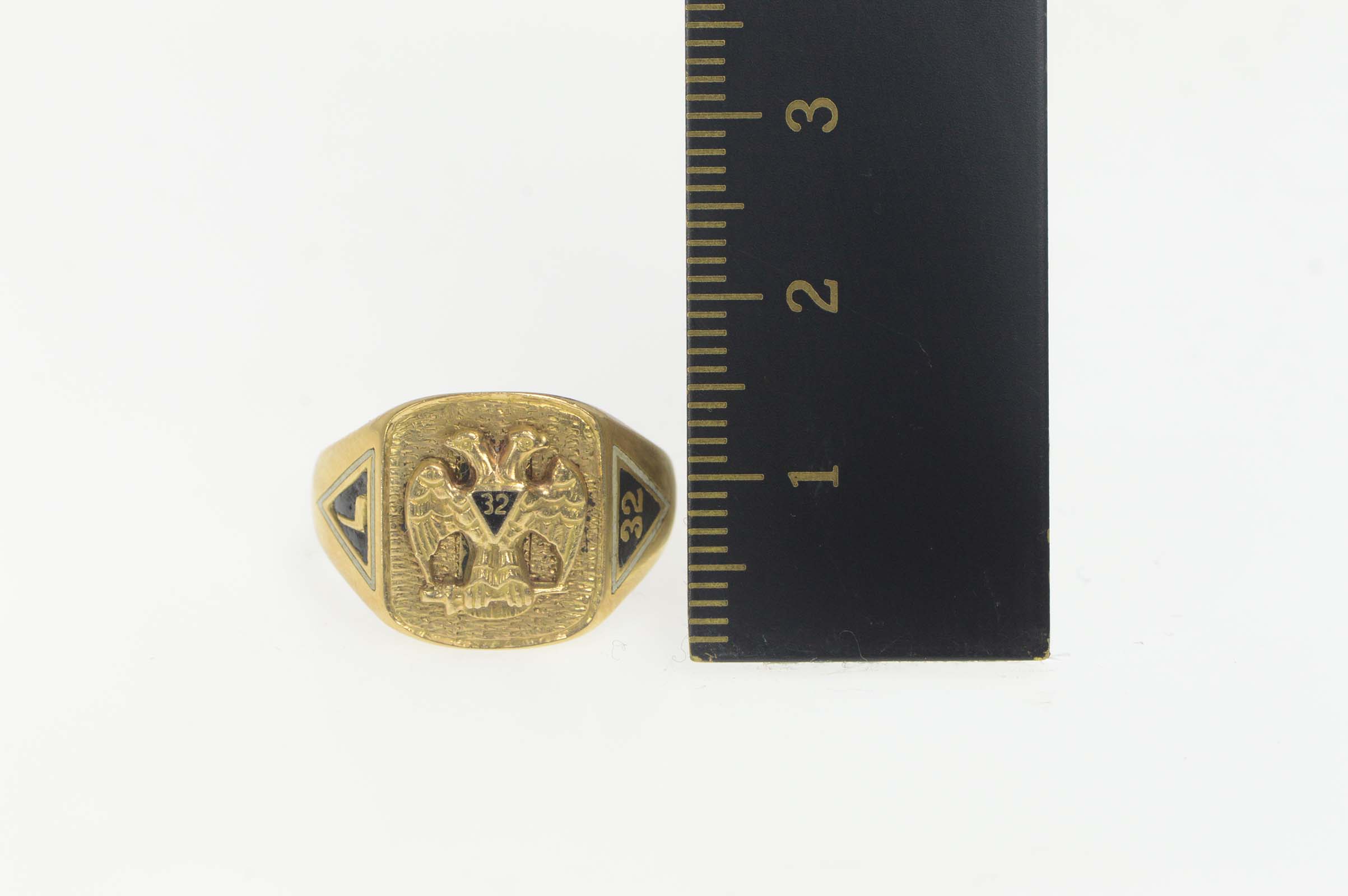 14K 32nd Degree Mason Masonic Eagle Enamel Yellow Gold Ring, Size 8.25 ...