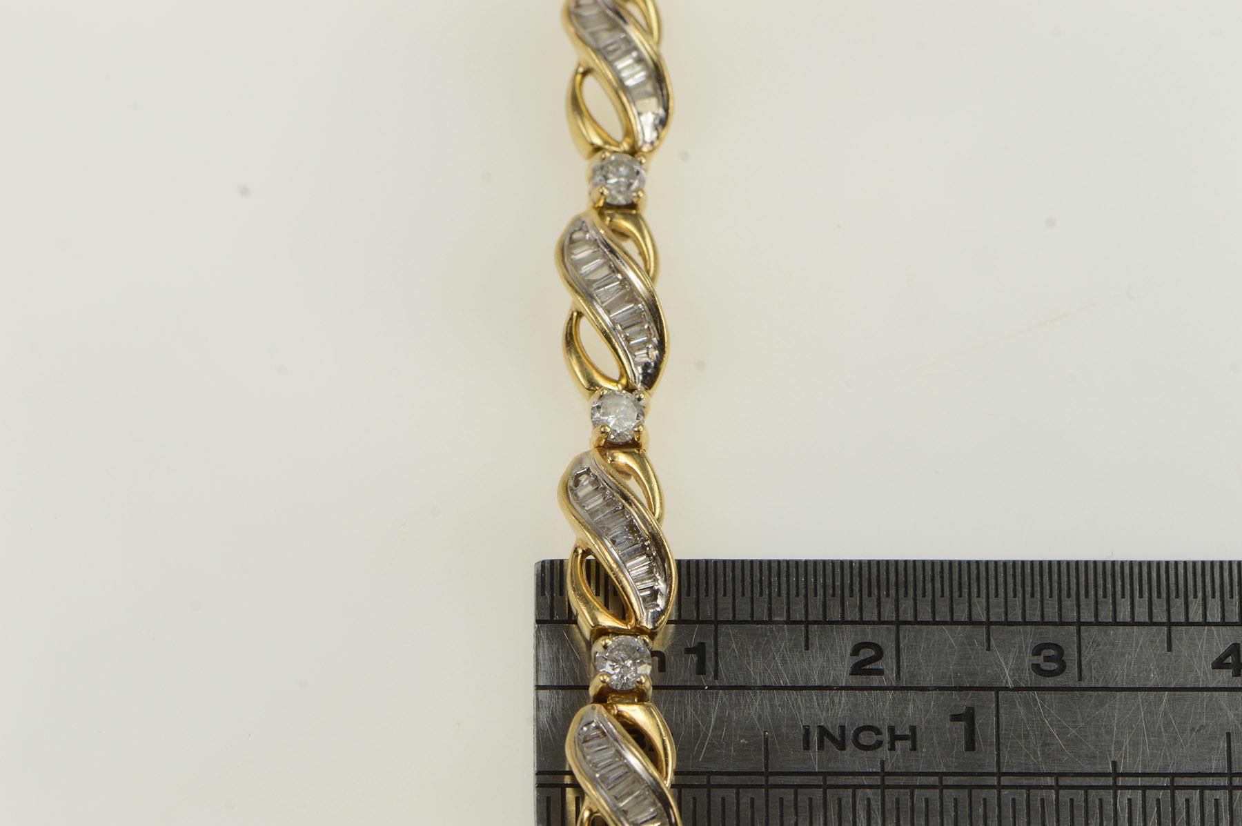 14K 3.41 Ctw Diamond Wavy Infinity Link Tennis Yellow Gold Bracelet 7.5 ...