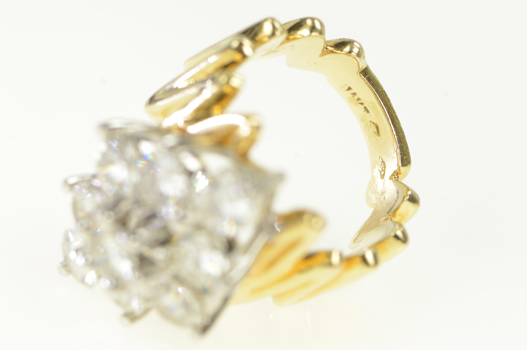 14K 3.50 Ctw Diamond Cluster Zig Zag Statement Yellow Gold Ring, Size 6 ...
