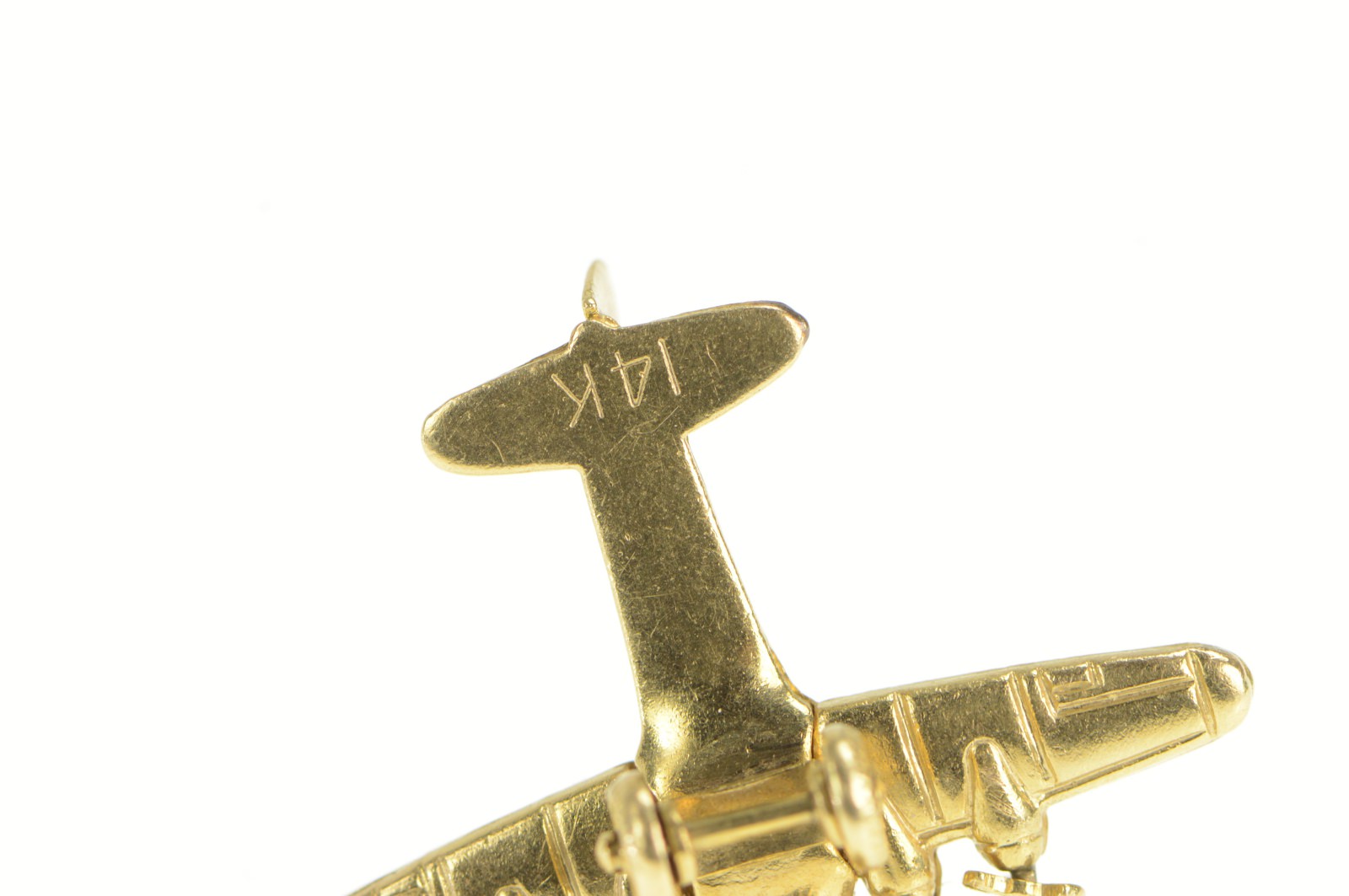 14K 3D Articulated Propeller Airplane Plane Jet Yellow Gold Charm ...