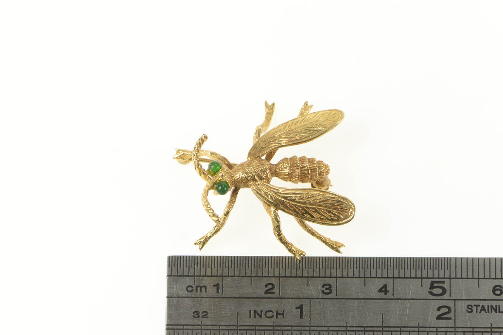 14K 3D Green Eyed Wasp Bee Hornet Yellow Gold Pin/Brooch | Property Room