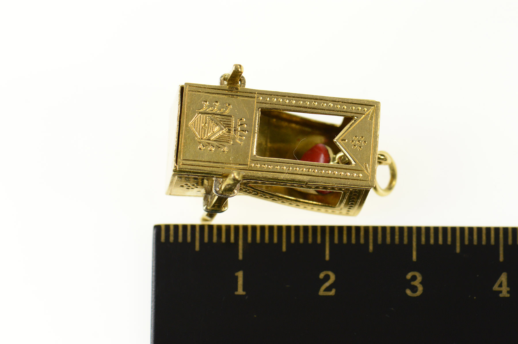 14K 3D Litter Palanquin Royal Enamel Heart Unique Yellow Gold Charm ...