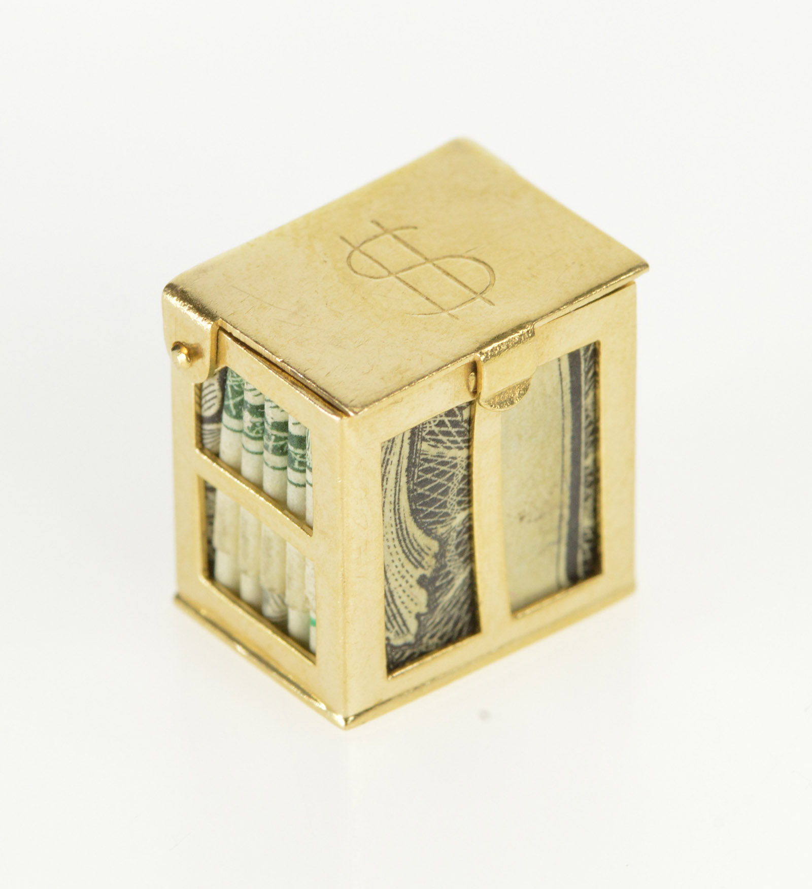 14K 3D Money Box Chest Folded Bill Cash Yellow Gold Charm/Pendant ...