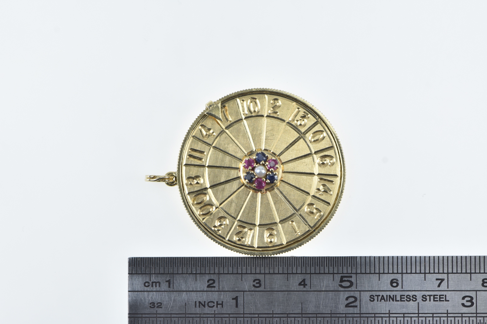 14K 3D Roulette Wheel Ruby Sapphire Pearl Yellow Gold Charm/Pendant ...