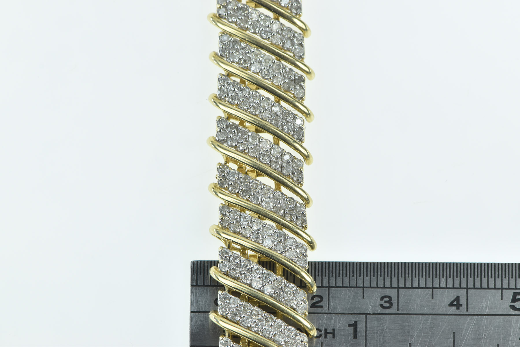 14K 4.50 Ctw Pave Diamond Encrusted Bar Tennis Yellow Gold Bracelet 7 ...