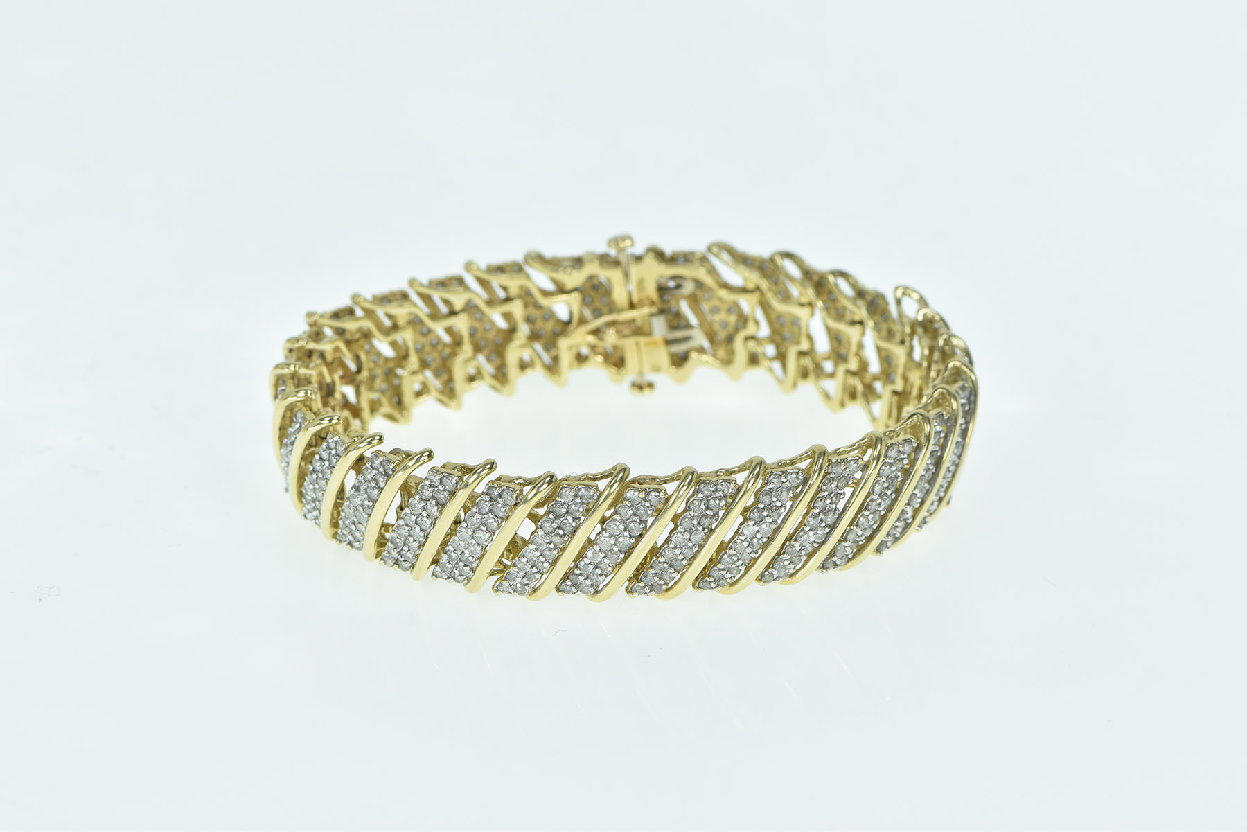 14K 4.50 Ctw Pave Diamond Encrusted Bar Tennis Yellow Gold Bracelet 7 ...