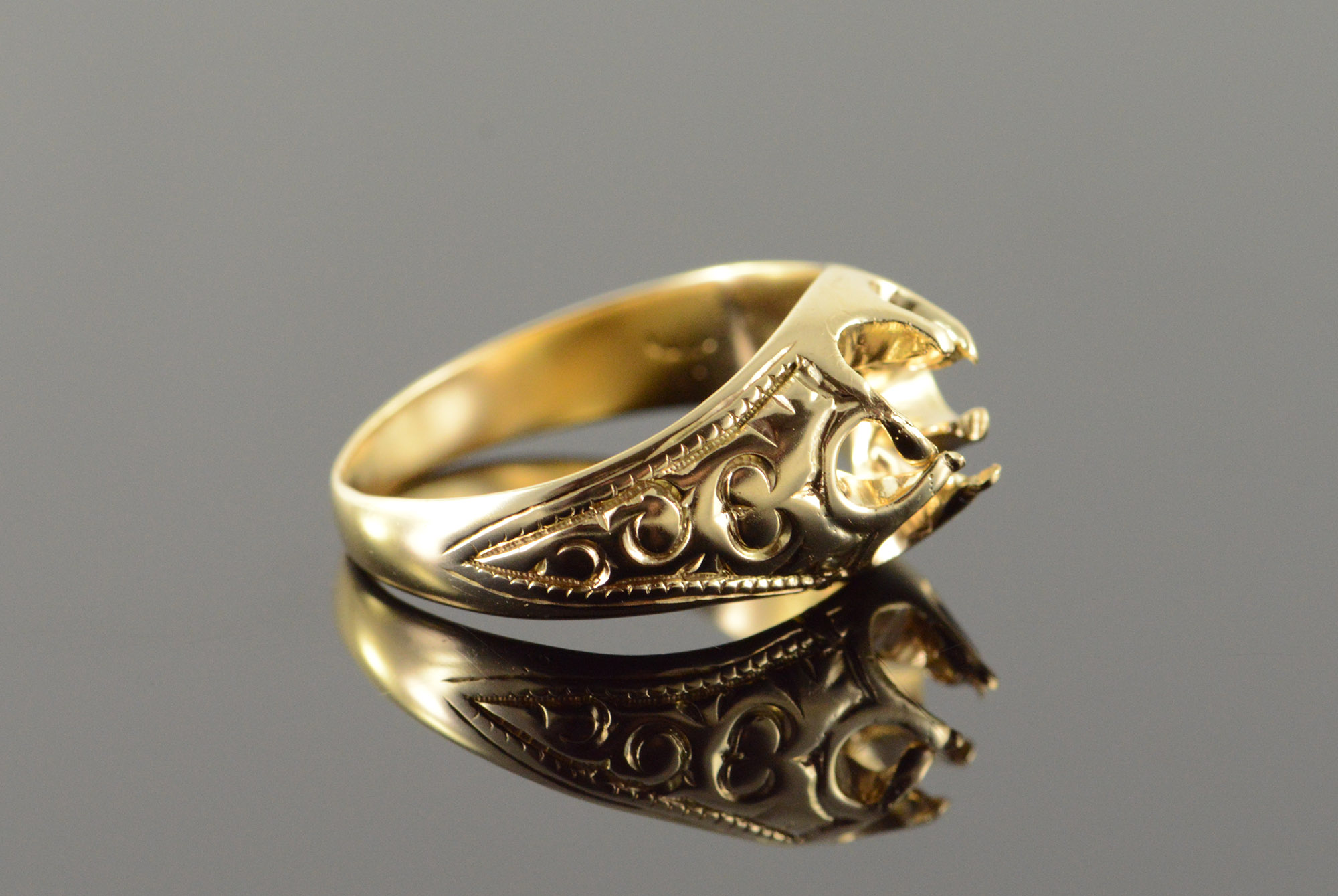 14K 5.2g 5mm Gypsy Prong Victorian Style Vintage Setting Mounting Mount ...