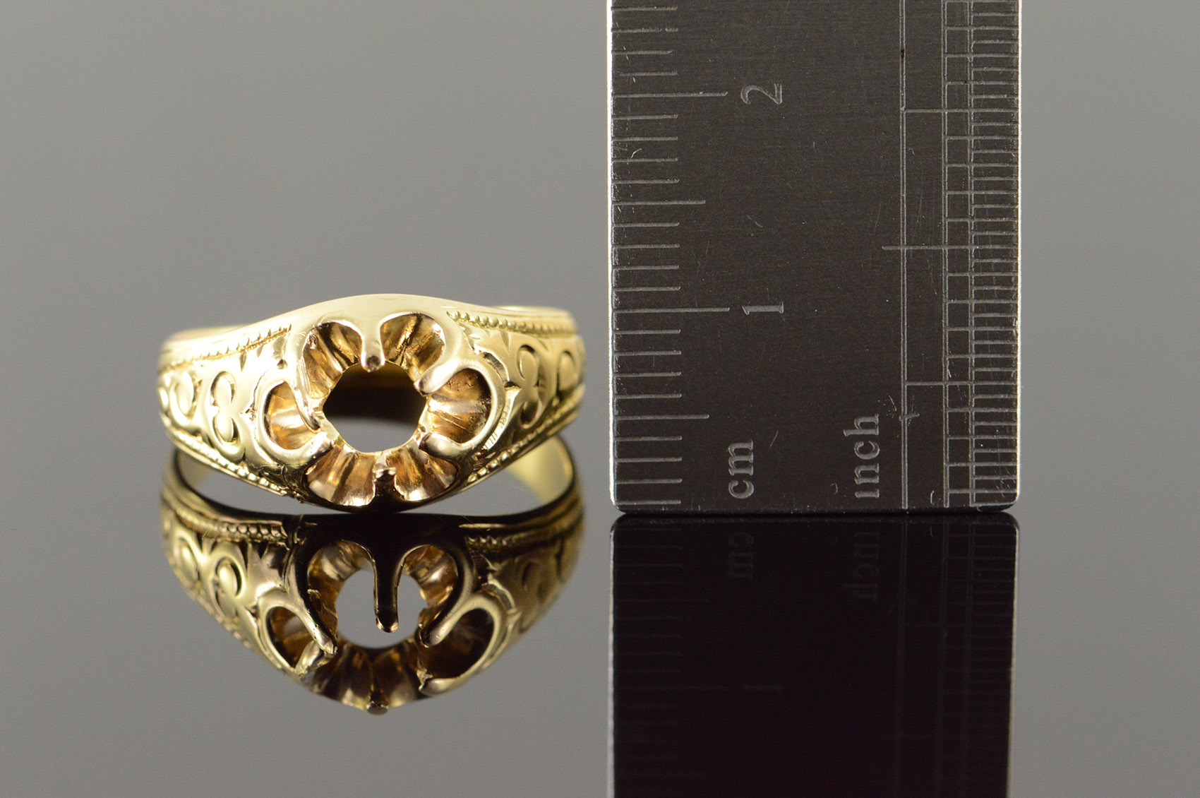 14K 5.2g 5mm Gypsy Prong Victorian Style Vintage Setting Mounting Mount ...