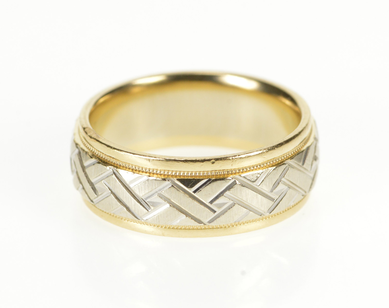 14K 6.9mm Ornate Weave Pattern Wedding Band White Gold Ring, Size 6 ...