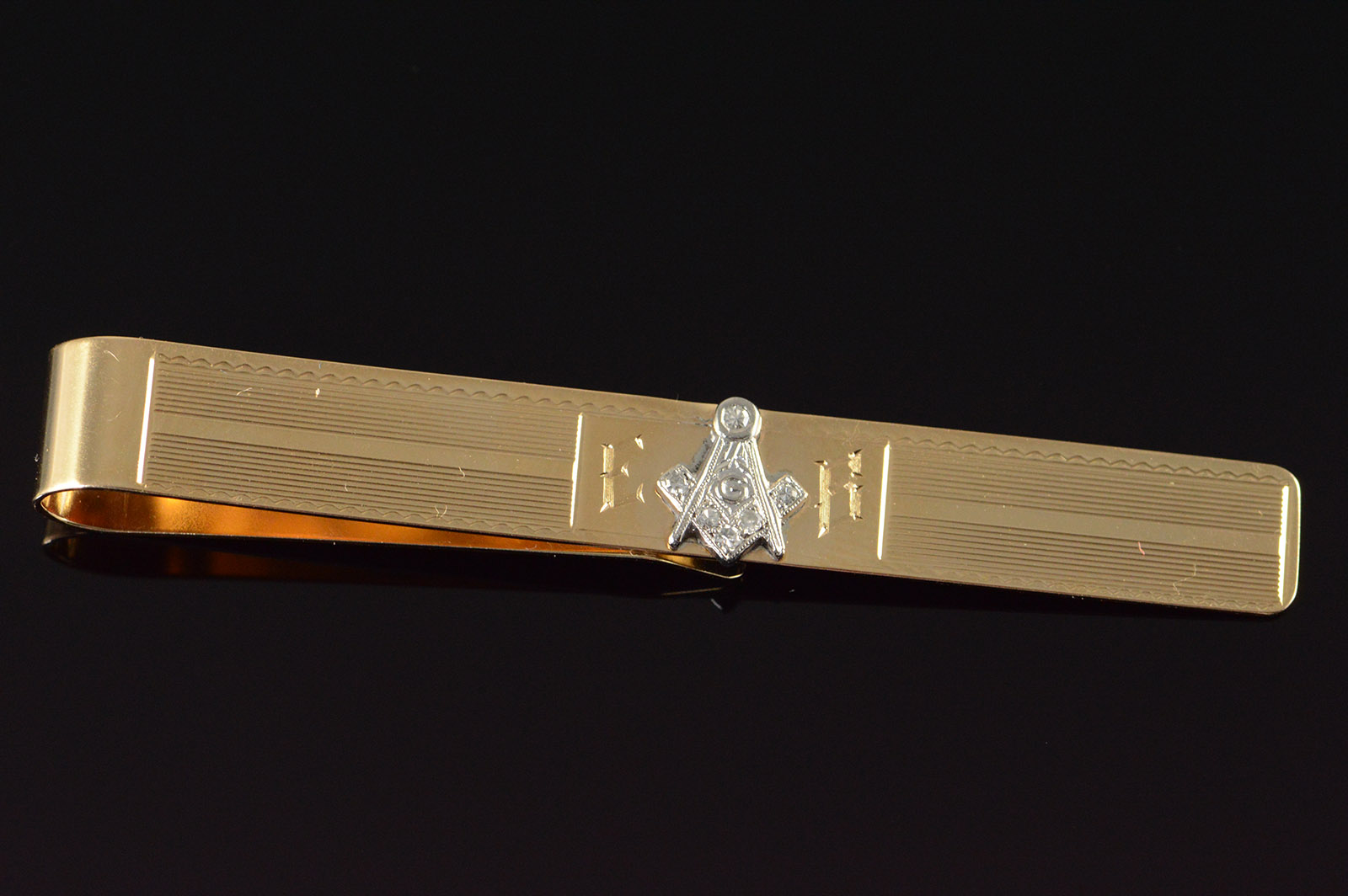 14K 7g Diamond Encrusted Masonic Mason Vintage Money Clip/ Yellow Gold ...