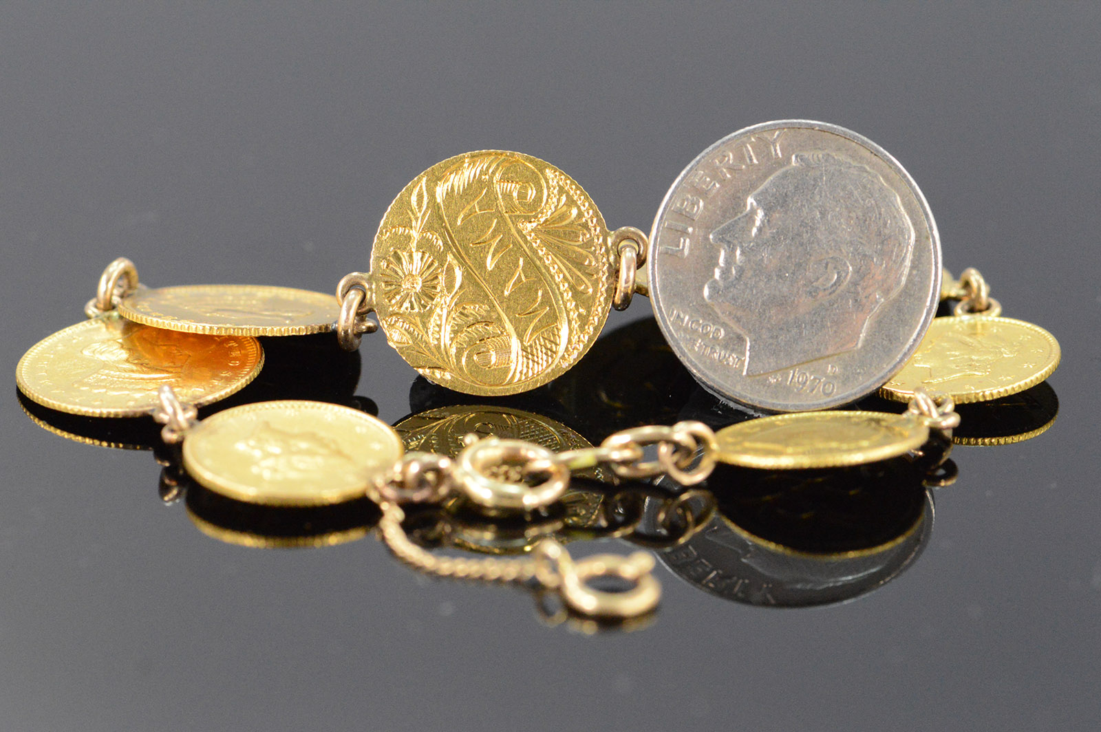 14K (8) $1.00 Authentic United States Coins Love Token Engraved Yellow ...