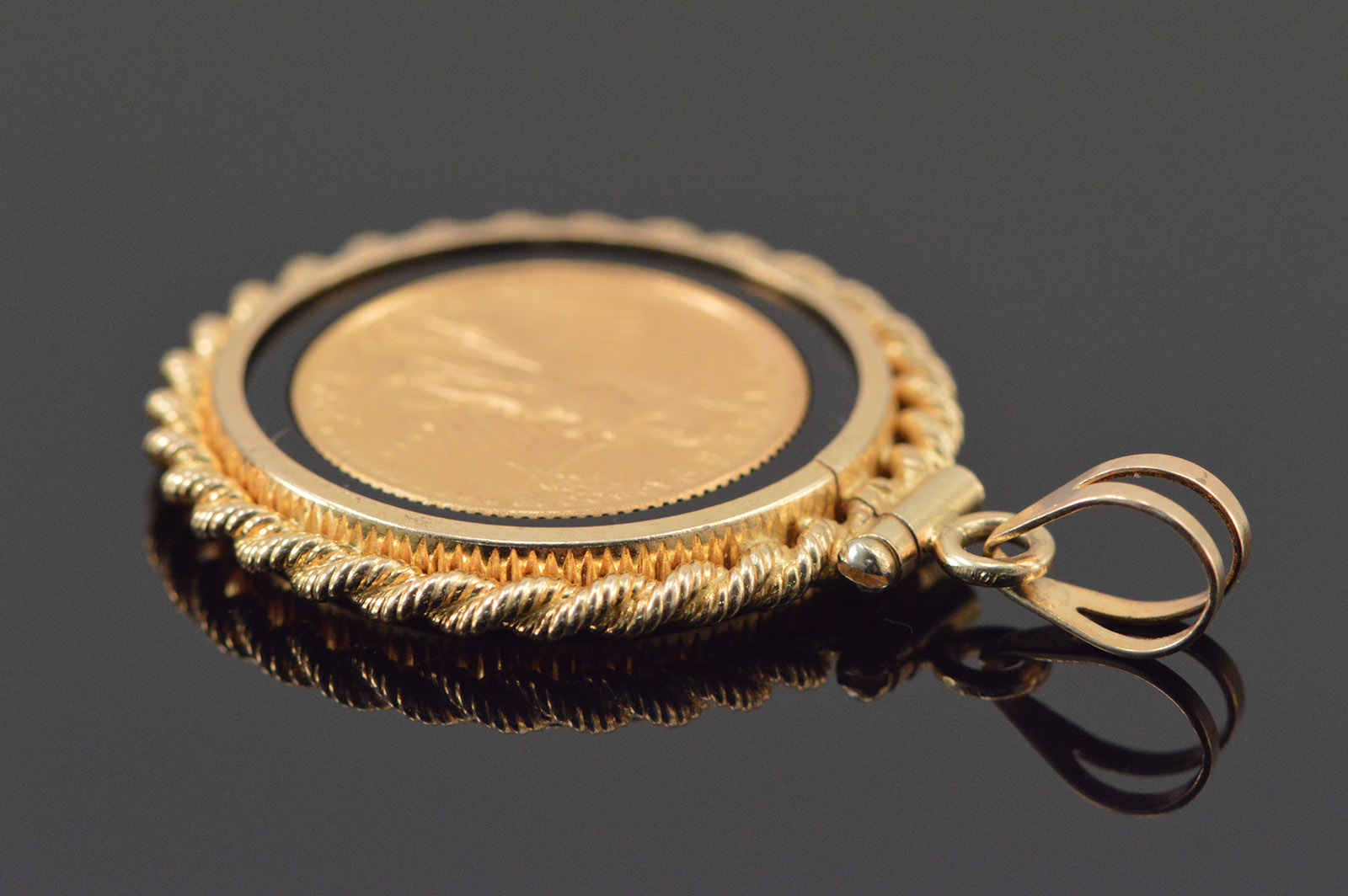14K 8.5g 1996 1/10th American Gold Eagle Rope Bezel Yellow Gold Pendant ...