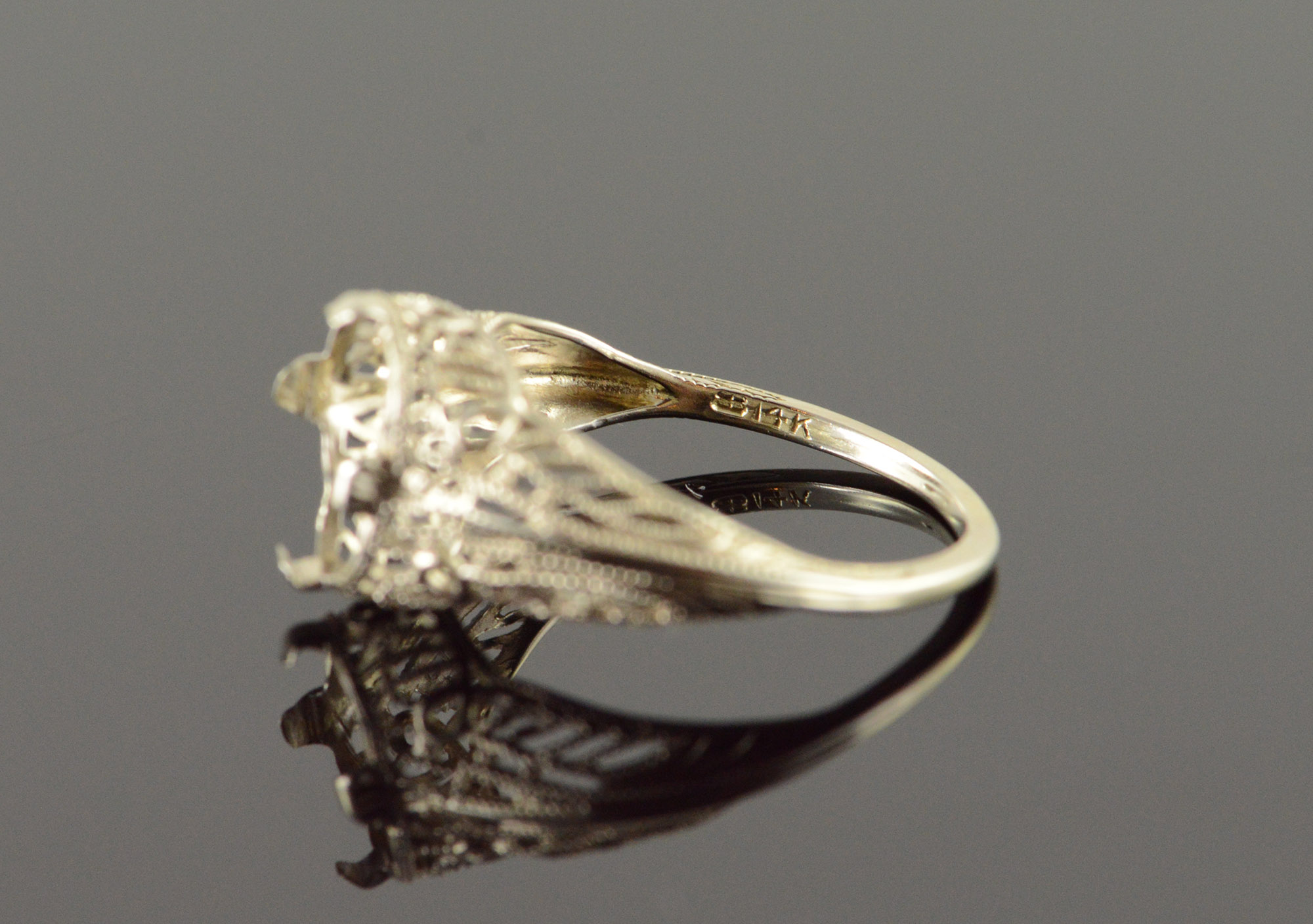 14K 8x6mm Filigree Vintage Engagement Mounting Mount Setting White Gold ...