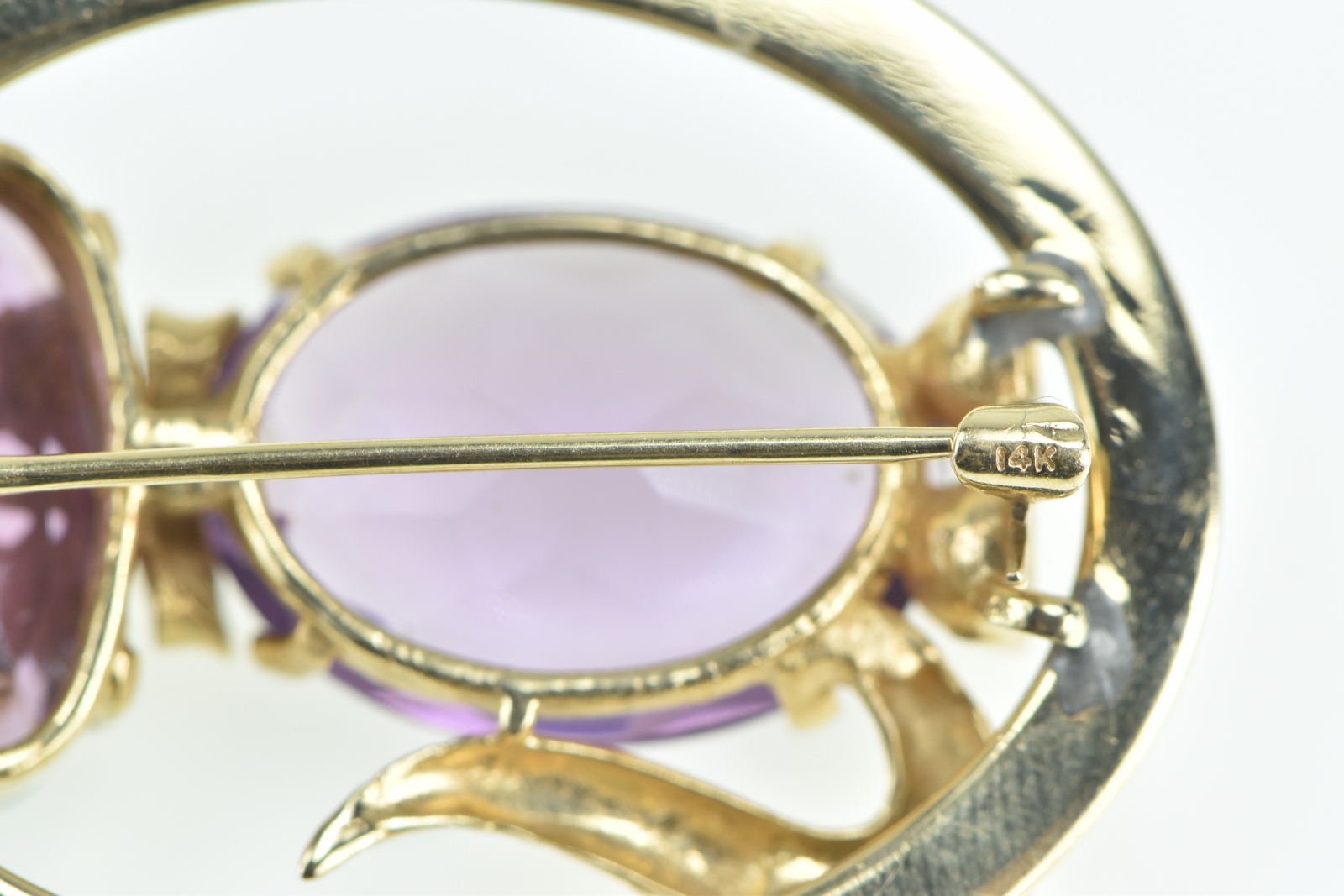 14K Amethyst Seed Pearl Syn. Sapphire Cat Oval Yellow Gold Pin/Brooch ...
