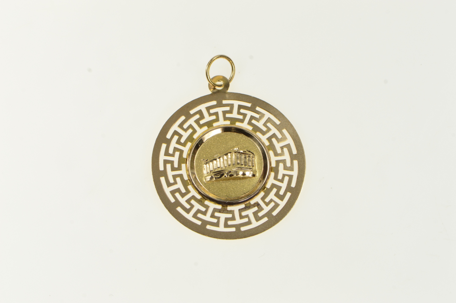 14K Ancient Greek Motif Parthenon Round Yellow Gold Charm/Pendant ...