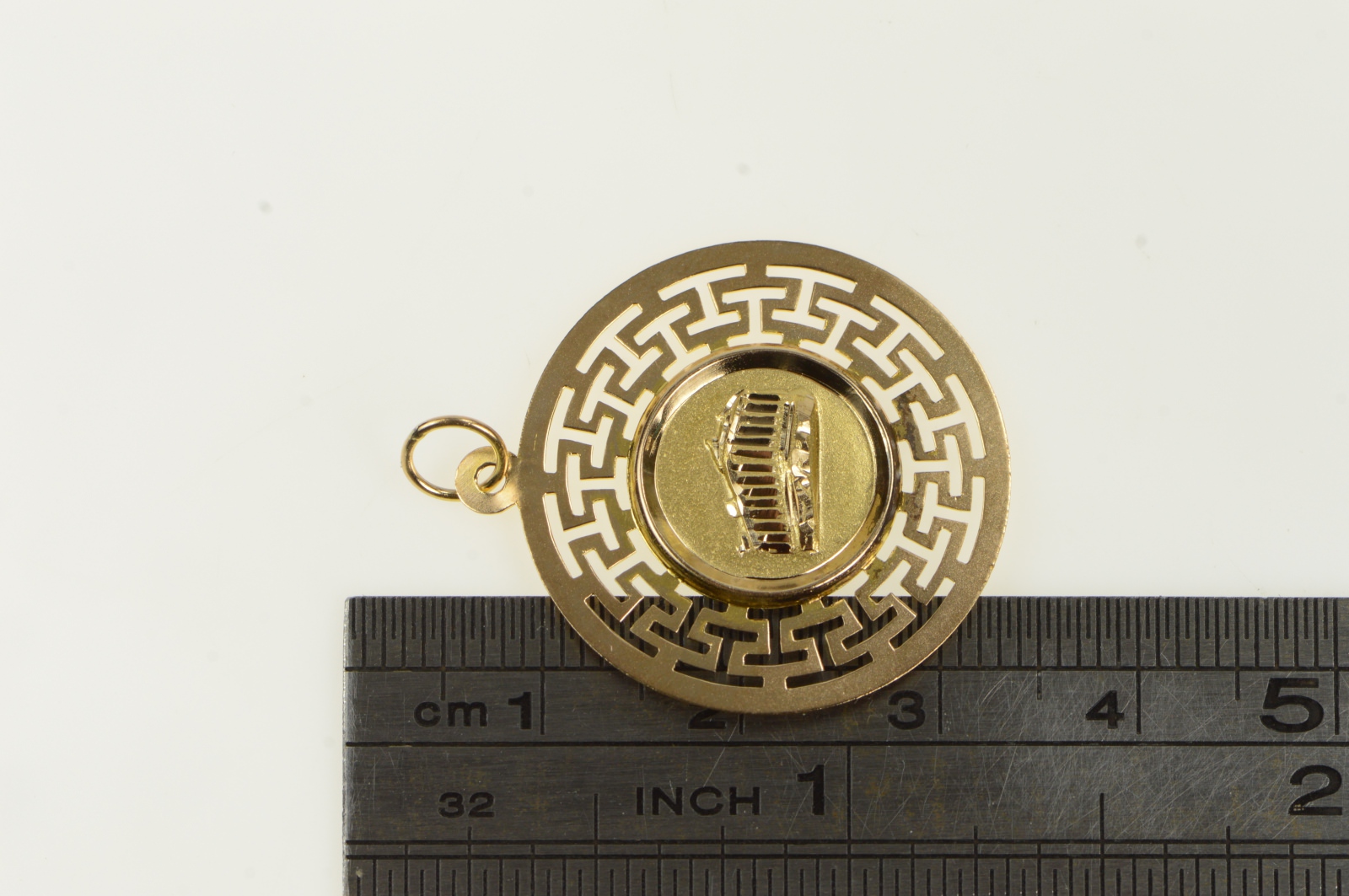 14K Ancient Greek Motif Parthenon Round Yellow Gold Charm/Pendant ...